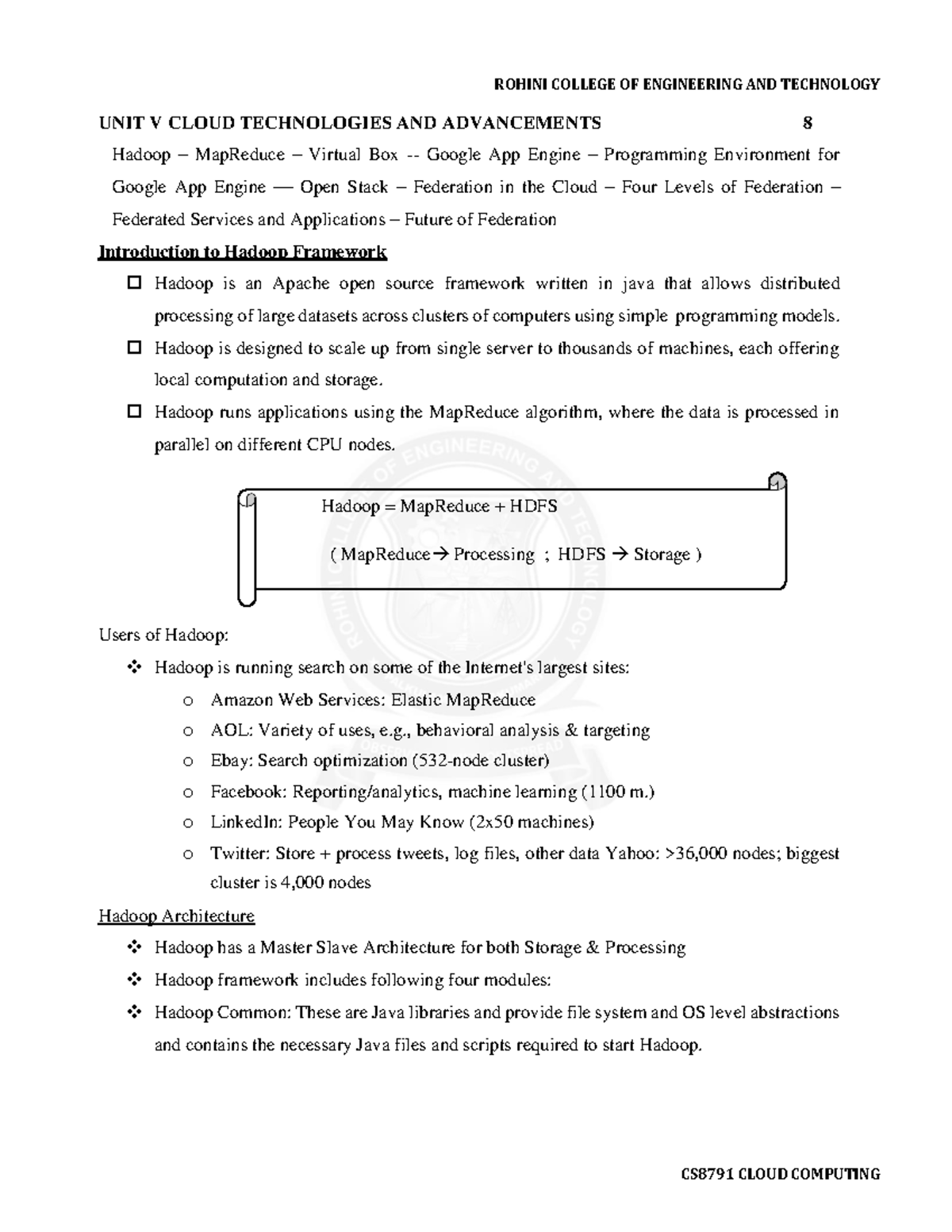 Rohini 99716784086 Cloud Computing Unit V Cloud Technologies And