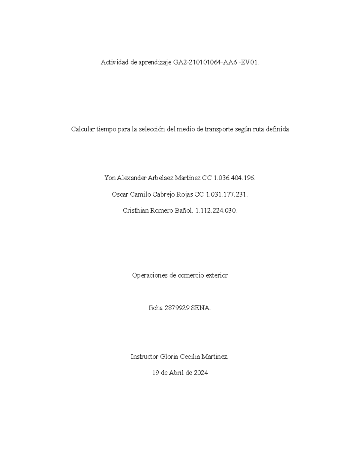 Evidencia GA2-210101064-AA6-EV01 Matriz calcular tiempos Yon Alexander ...