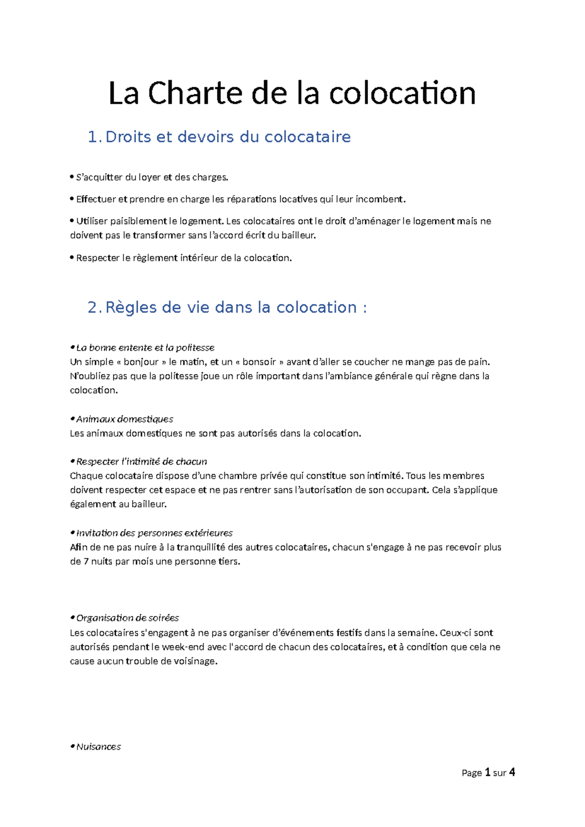Charte de la colocation - Droits et devoirs du colocataire S’acquitter ...