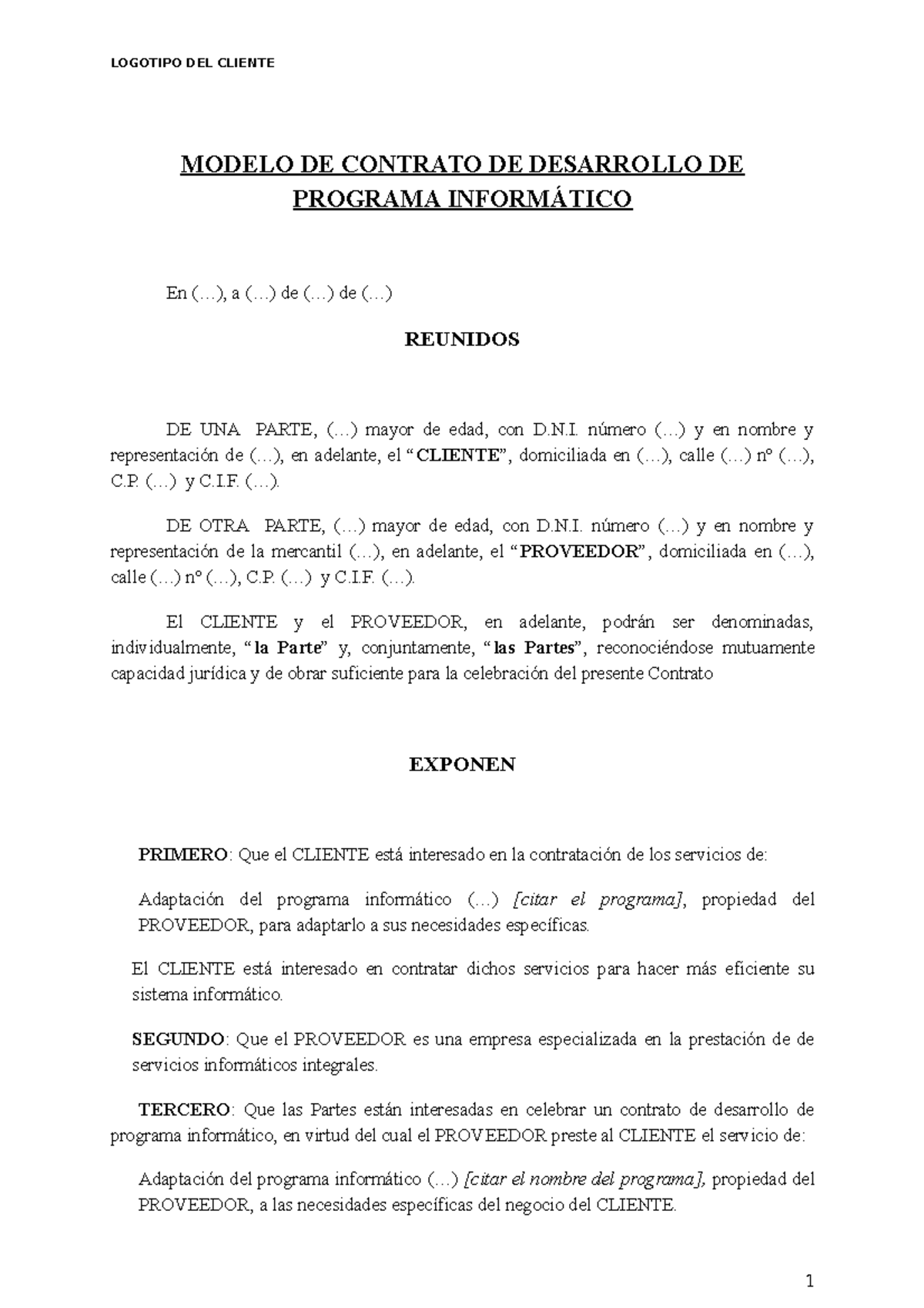 Contrato Desarrollo-DE- Programa- Informatico - MODELO DE CONTRATO DE ...