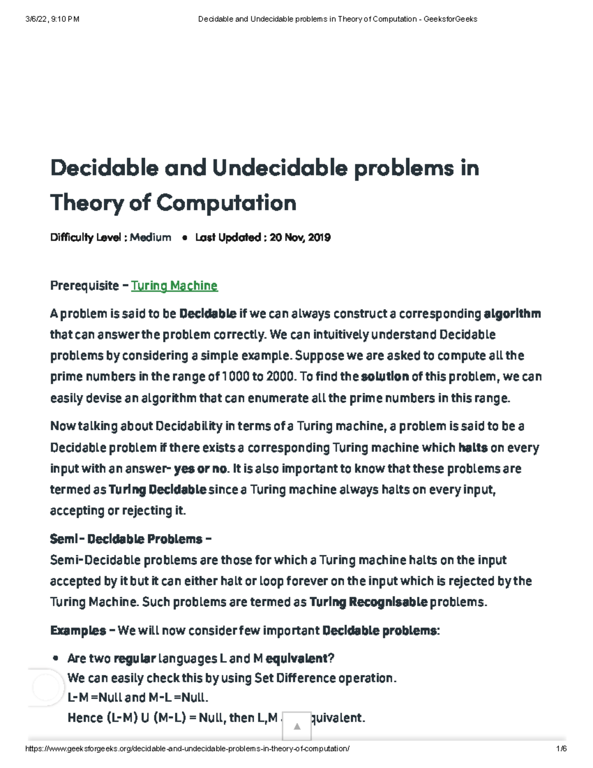 Decidable and Undecidable problems in Theory of Computation - Geeksfor Geeks - Decidable and ...