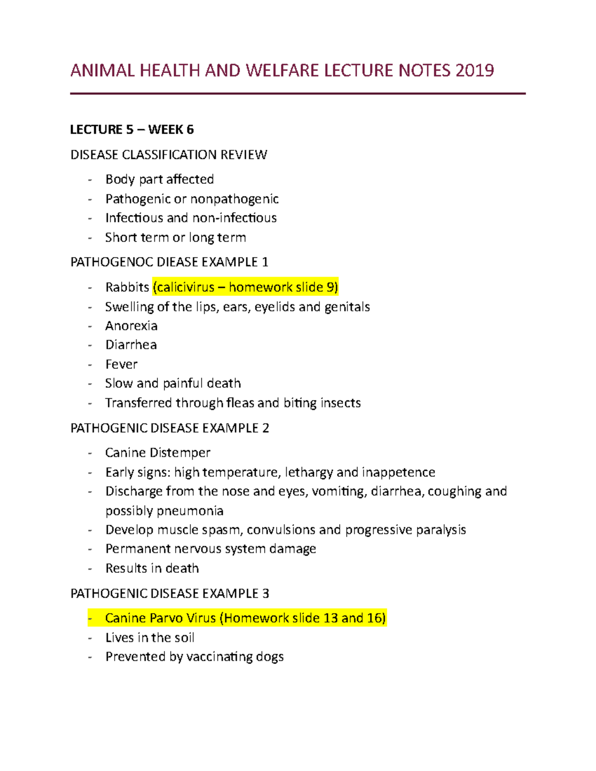Lecture 5 WEEK 6 - About diseases and their classification - ANIMAL ...