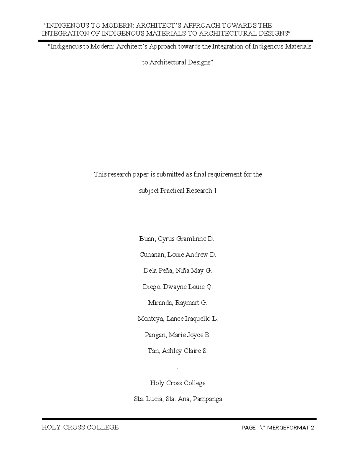 Sample Research 1 Template 1 2 1 2 1 1 - INTEGRATION OF INDIGENOUS ...