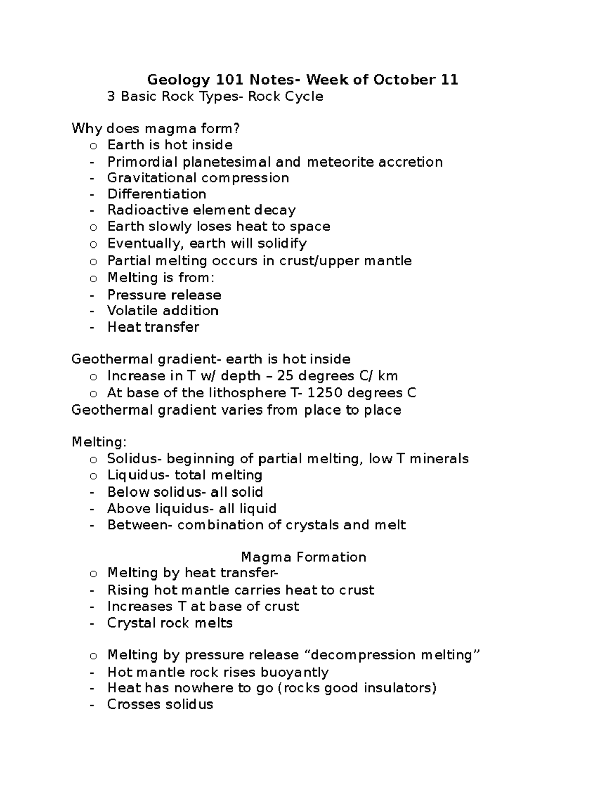 Geology Notes Week of Oct 11 - Geology 101 Notes- Week of October 11 3 ...