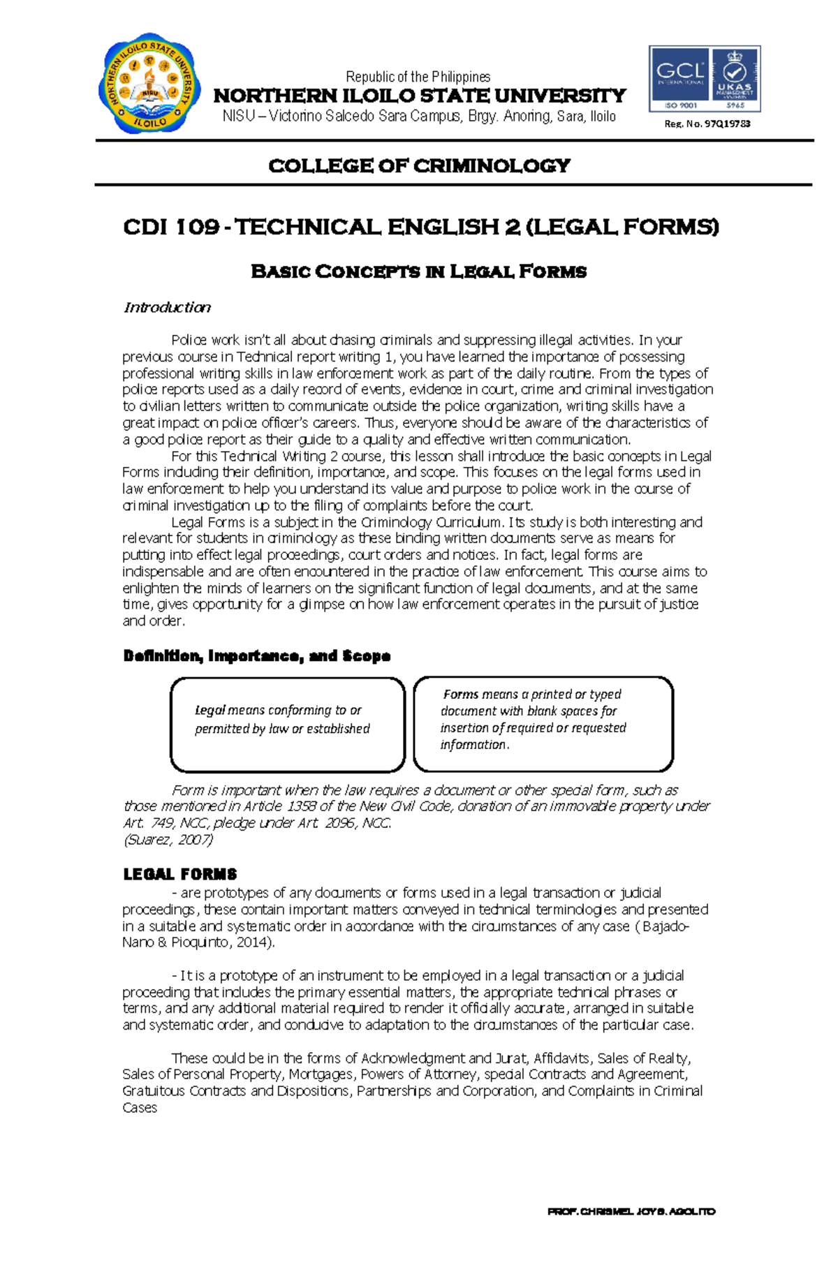 CDI 109 Notes A - none - NORTHERN ILOILO STATE UNIVERSITY NISU ...