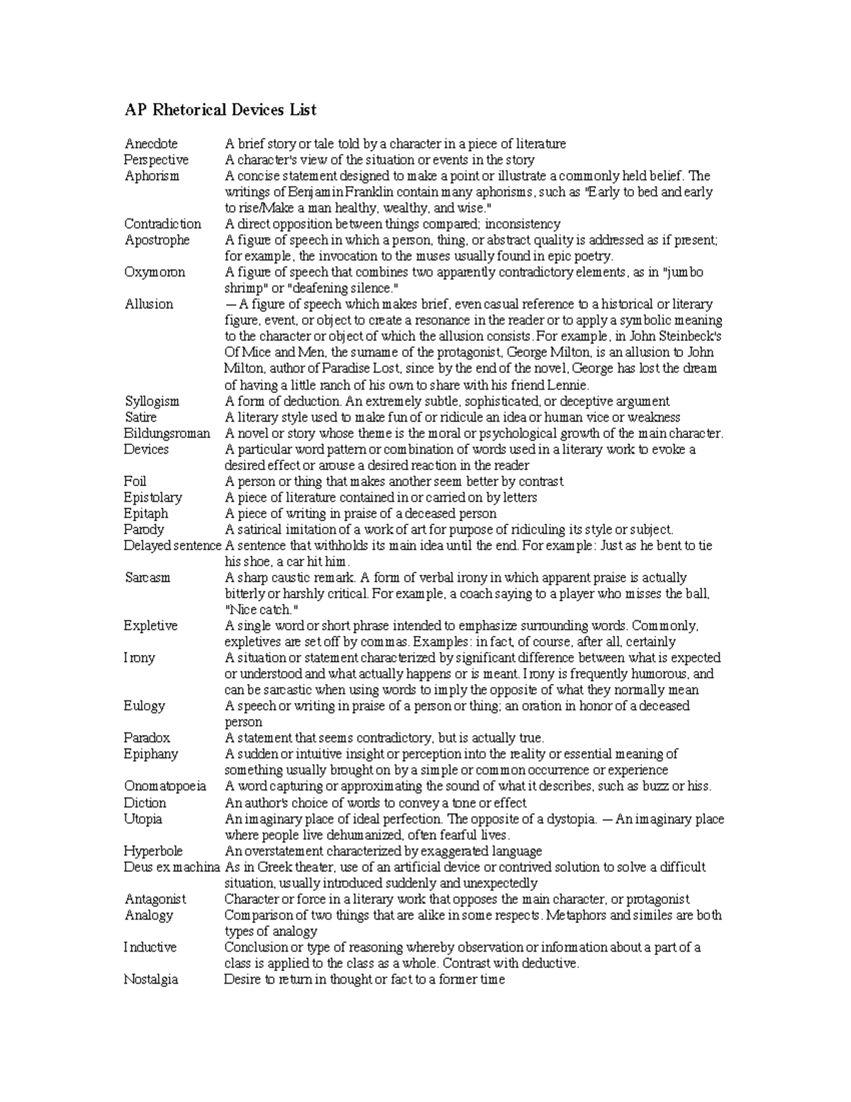 Rhetorical Devices - The writings of Benjamin Franklin contain many ...