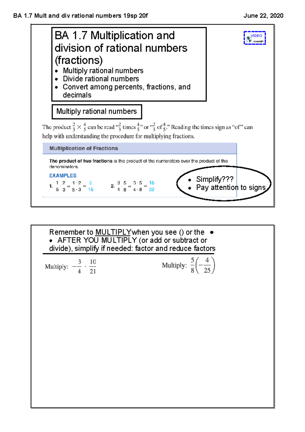 BA 1.7 Mult and div rational numbers 19sp 20f - BA 1 Multiplication and ...