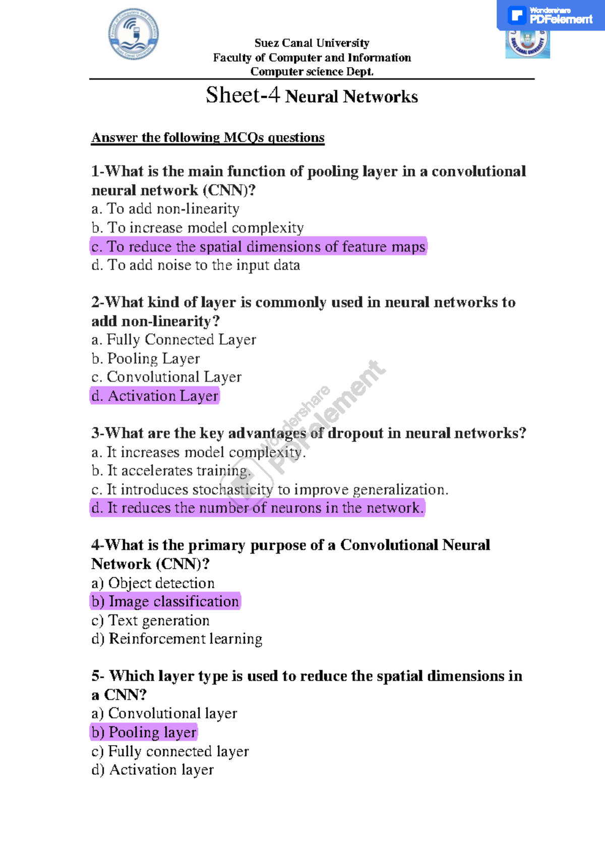 Neural Sheet-4-Copy - khlj; - Suez Canal University Faculty of Computer ...