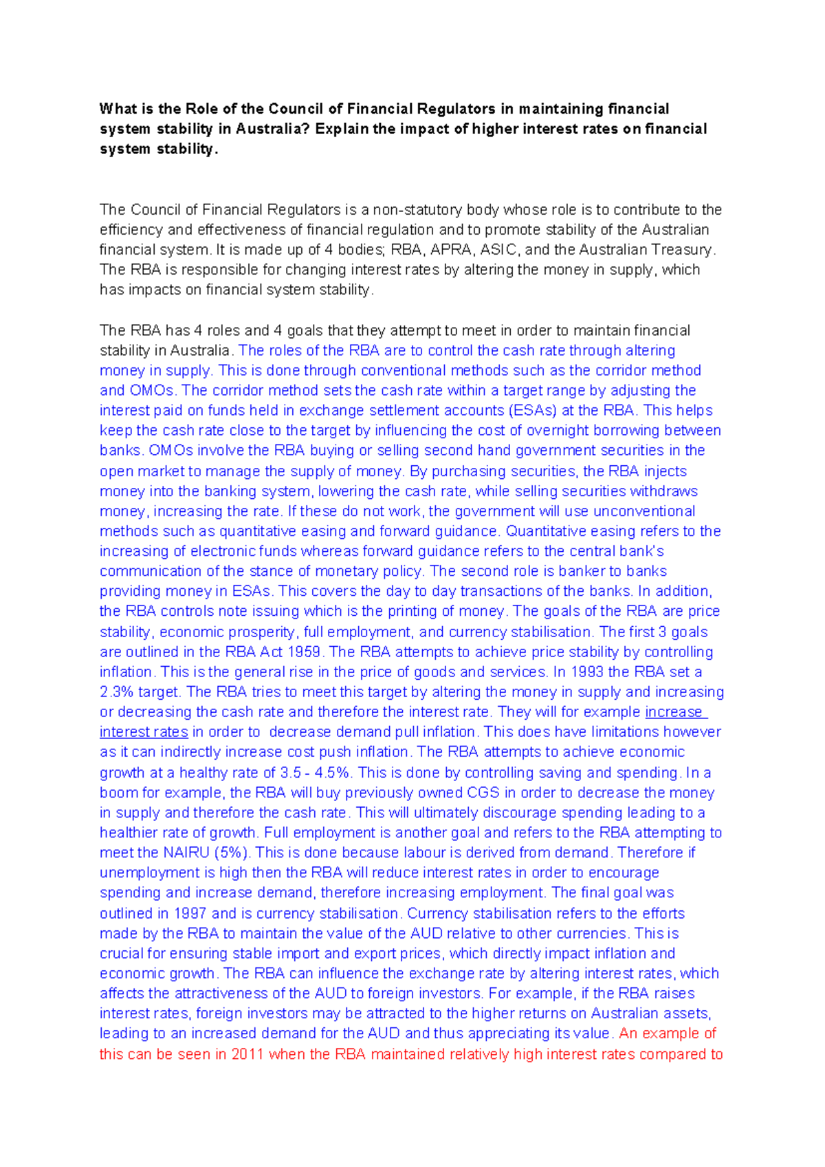 Role of the Council of Financial Regulators Essay - The Council of ...