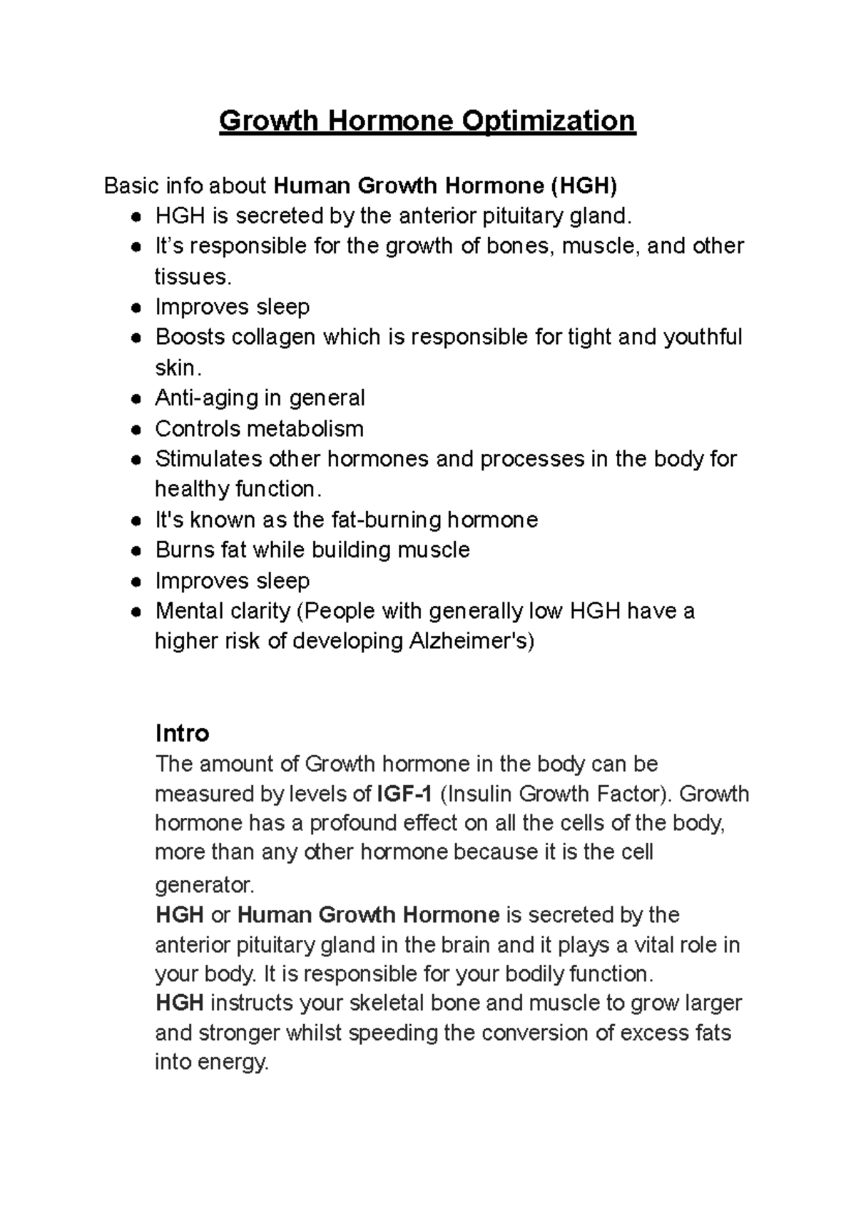 Growth Hormone Optimization - Growth Hormone Optimization Basic info ...