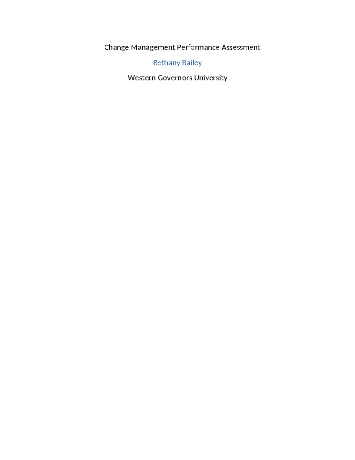 C721-Task - Task 1 - Change Management Performance Assessment Bethany ...