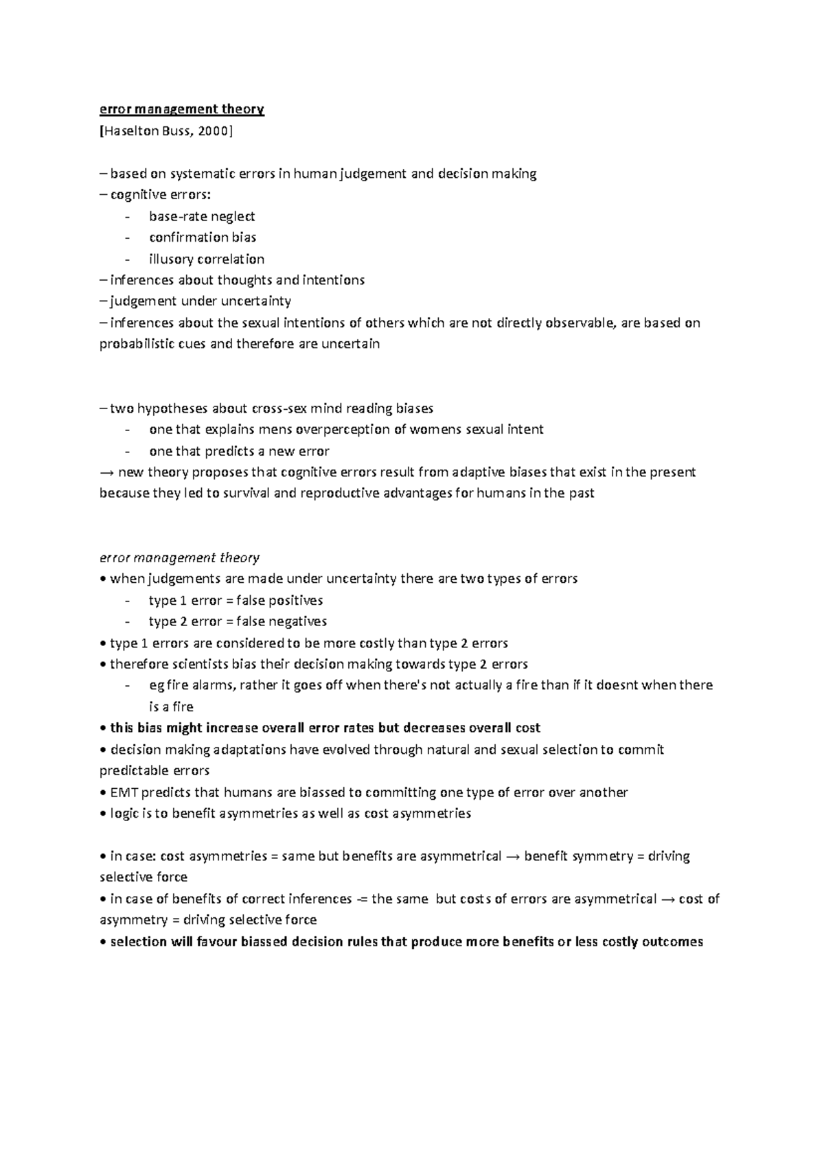 Error management theory - error management theory [Haselton Buss, 2000 ...