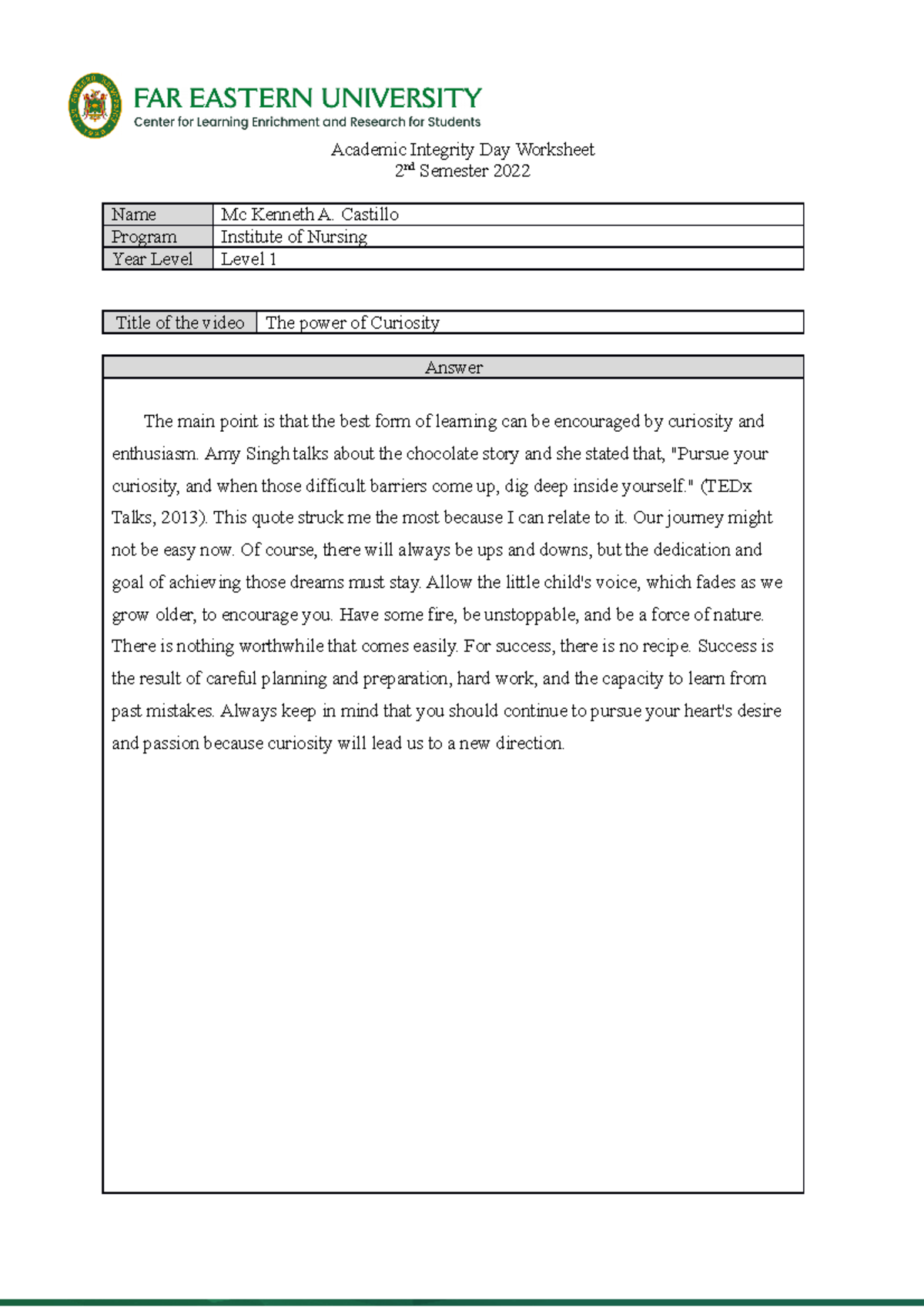 Castillo- Section - 70 - AID workesheet - Academic Integrity Day ...