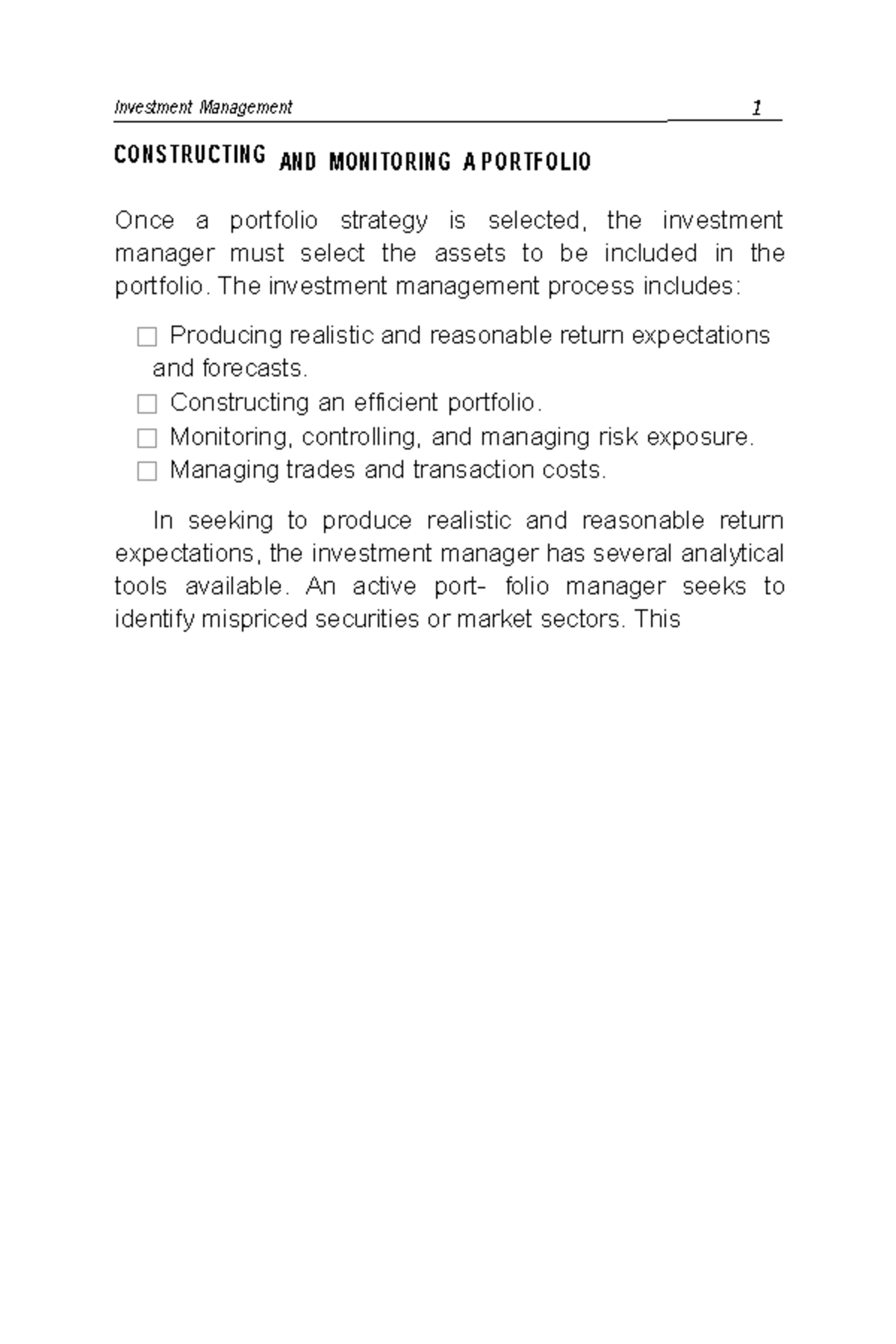 Constructing AND Monitoring A Portfolio - C O N S T R U C T I N G AND M ...