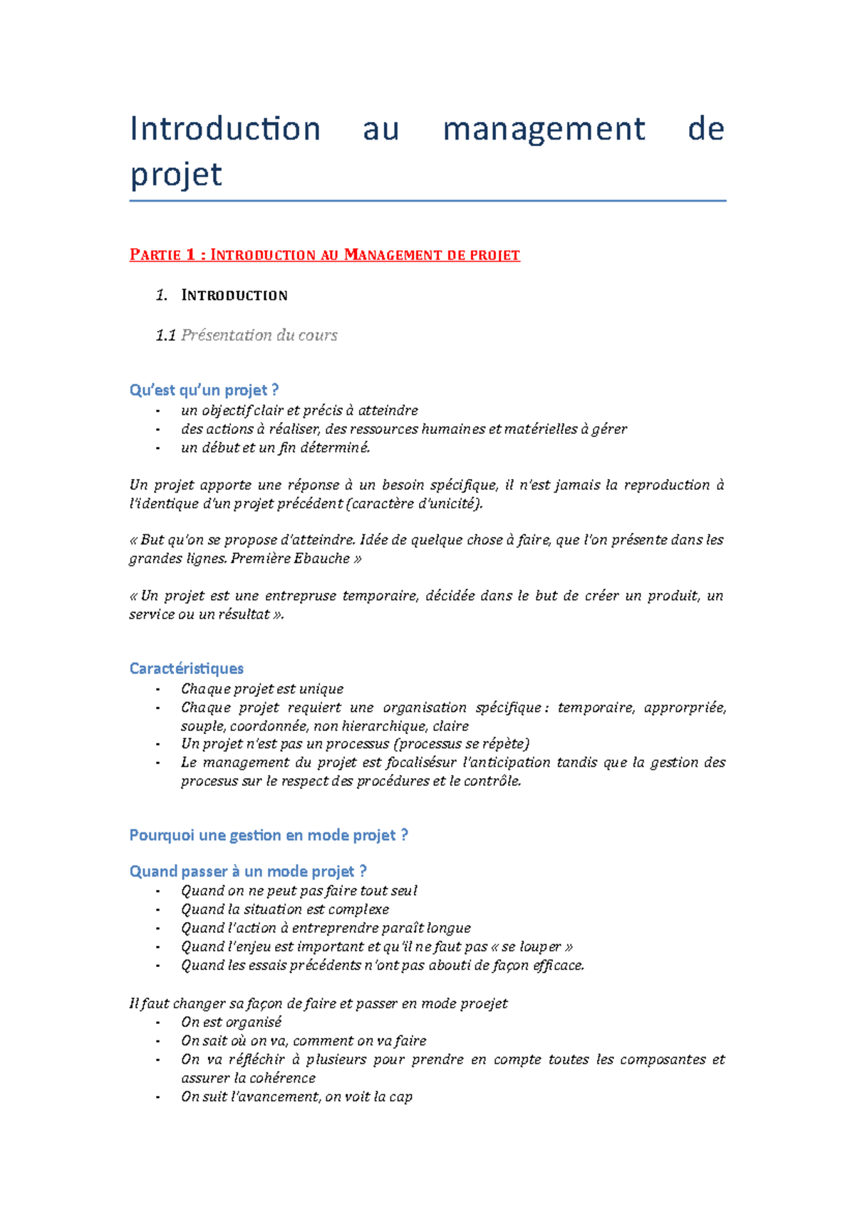 CM Gestion de Projet - Introduction au management de projet P ARTIE 1 ...