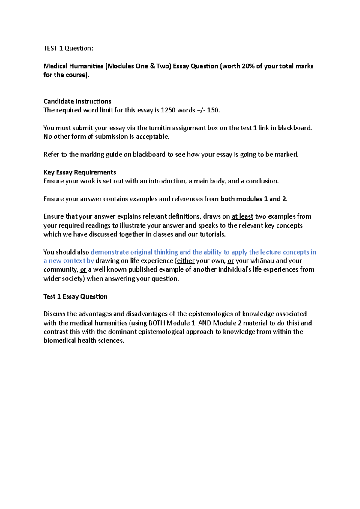 2020 Final Test 1 Essay Topic - TEST 1 Question: Medical Humanities ...