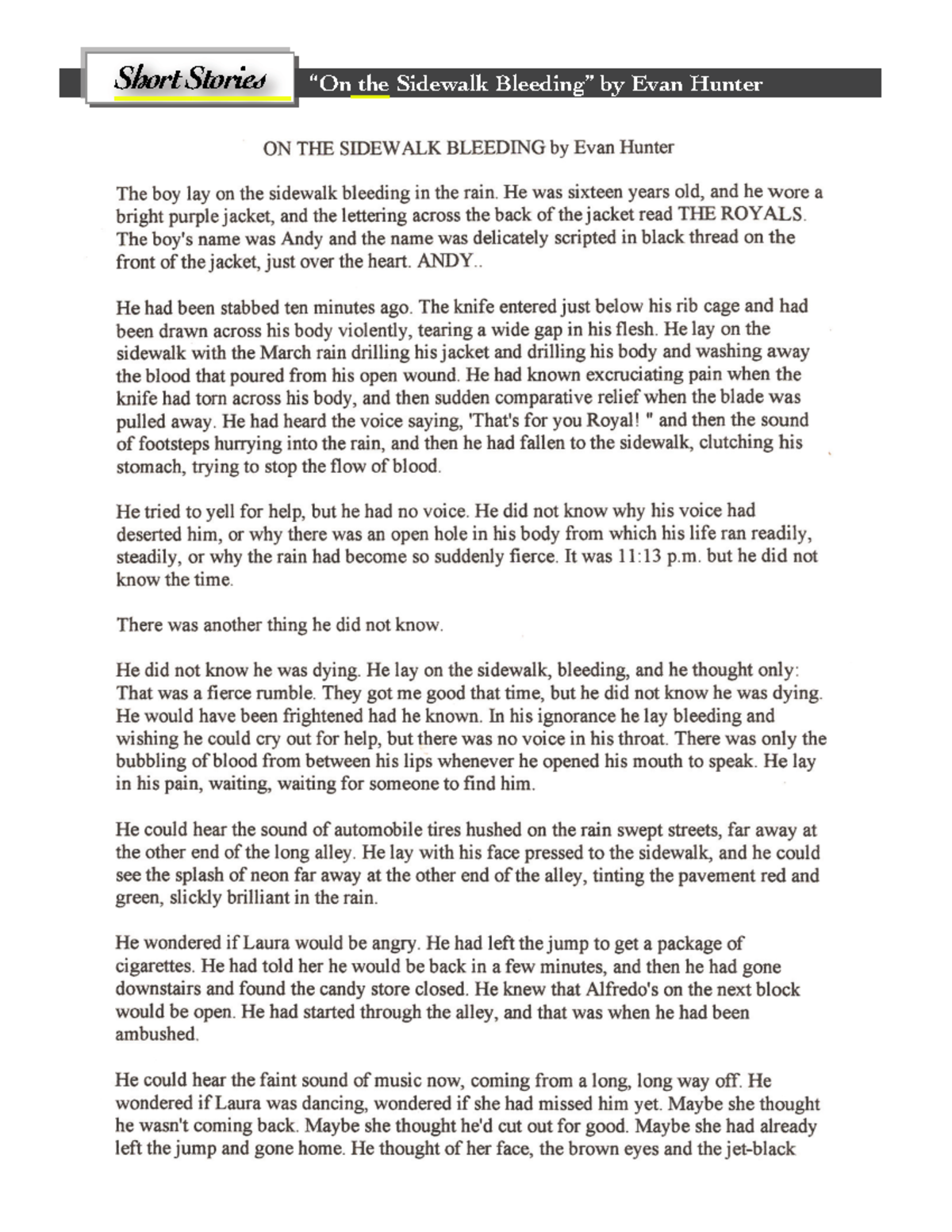 Surrya Silver - On the Sidewalk Bleeding PDF - BIO 248 - Short Stories ...