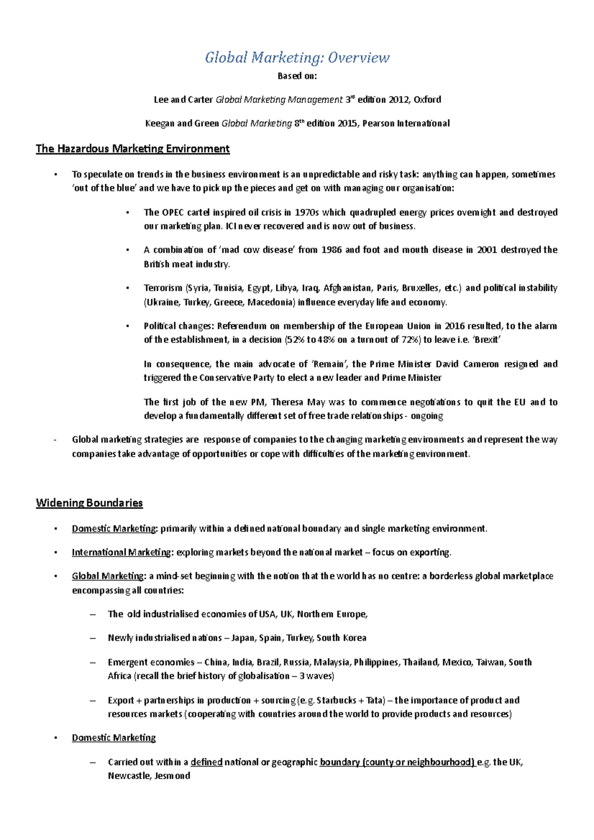 Concept of global marketing - Global Marketing: Overview Based on: Lee ...
