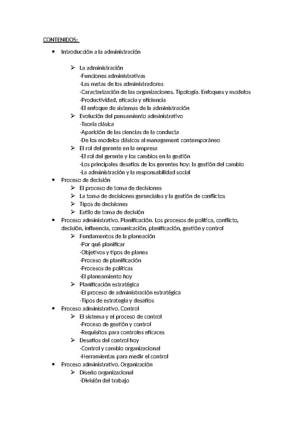 Programa Administración - CONTENIDOS: Introducción a la administración La administración - Studocu