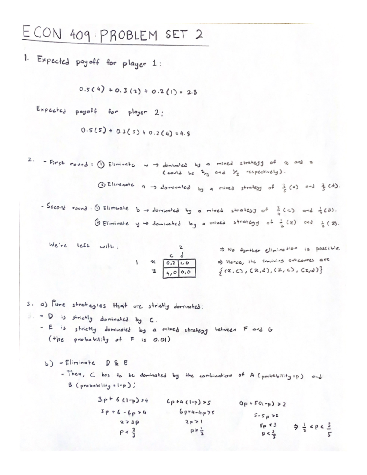 Econ 409 Problem Set 2 (Completed) - Econ 409 - Studocu