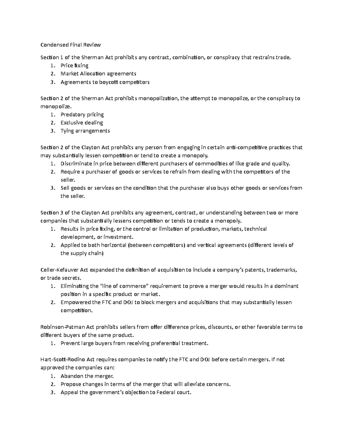 Condensed Final Review - Condensed Final Review Section 1 of the ...