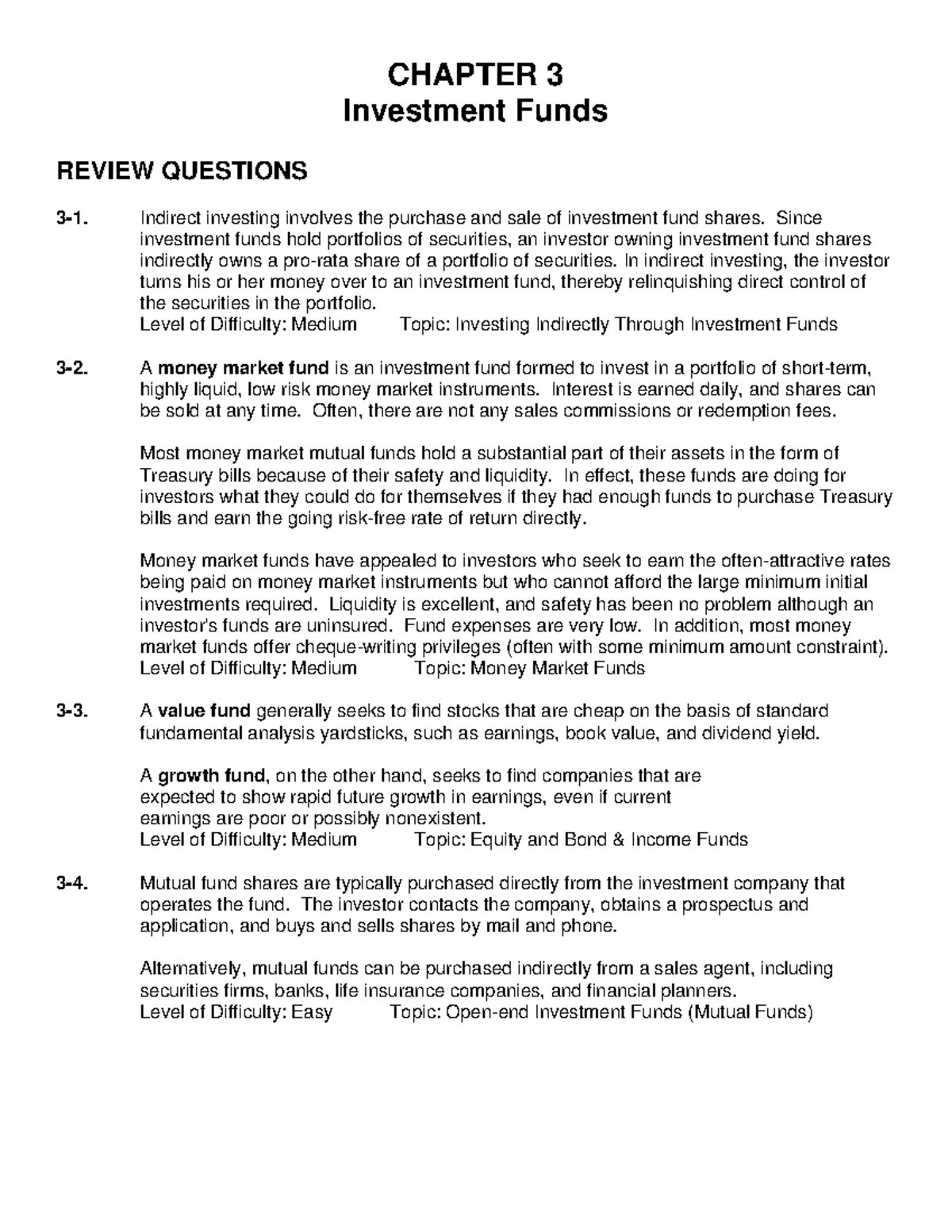 Chapter 03 - Review Questions - Solutions - CHAPTER 3 Investment Funds ...