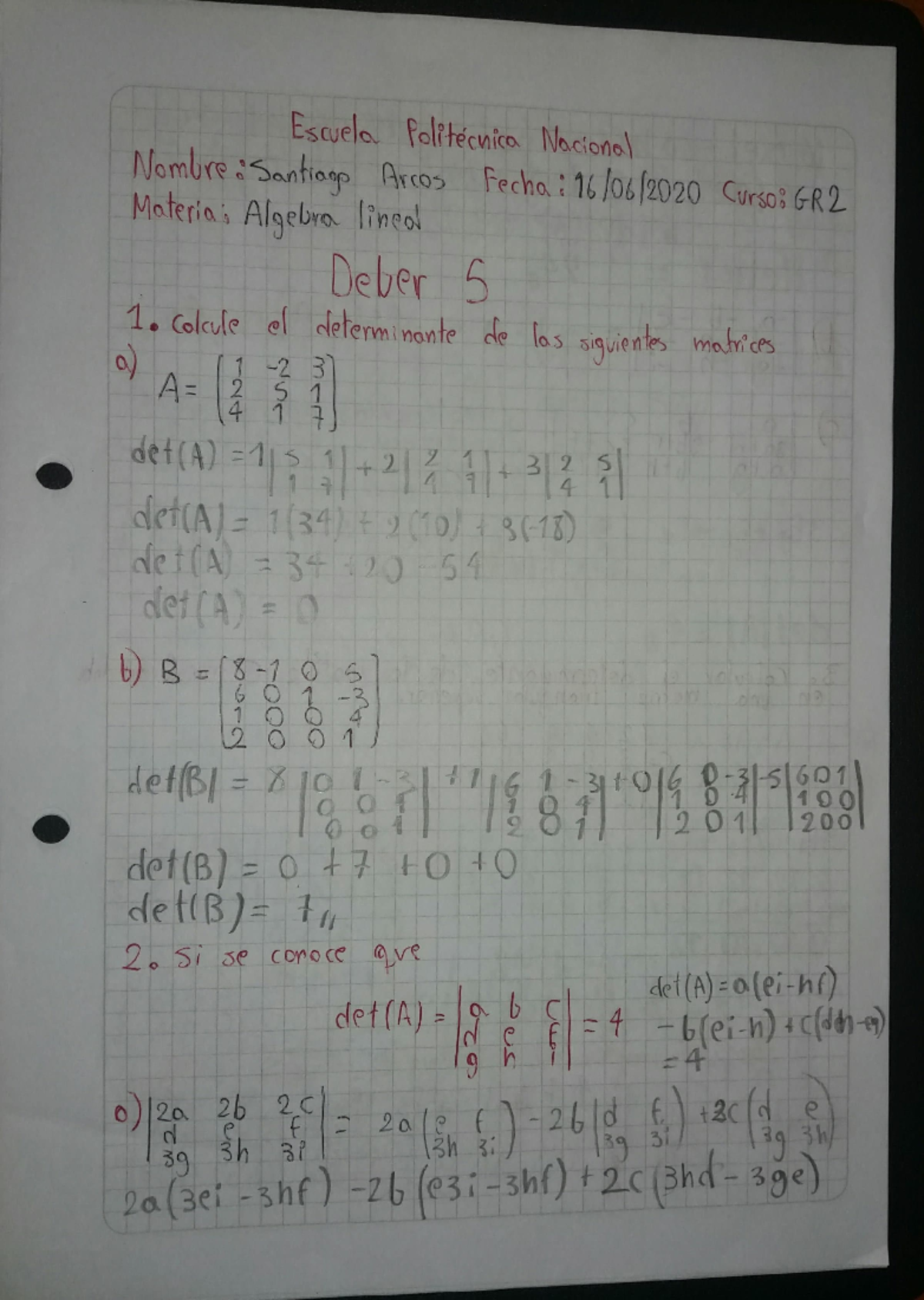 Deber 5 GR2 - Álgebra Lineal - Studocu