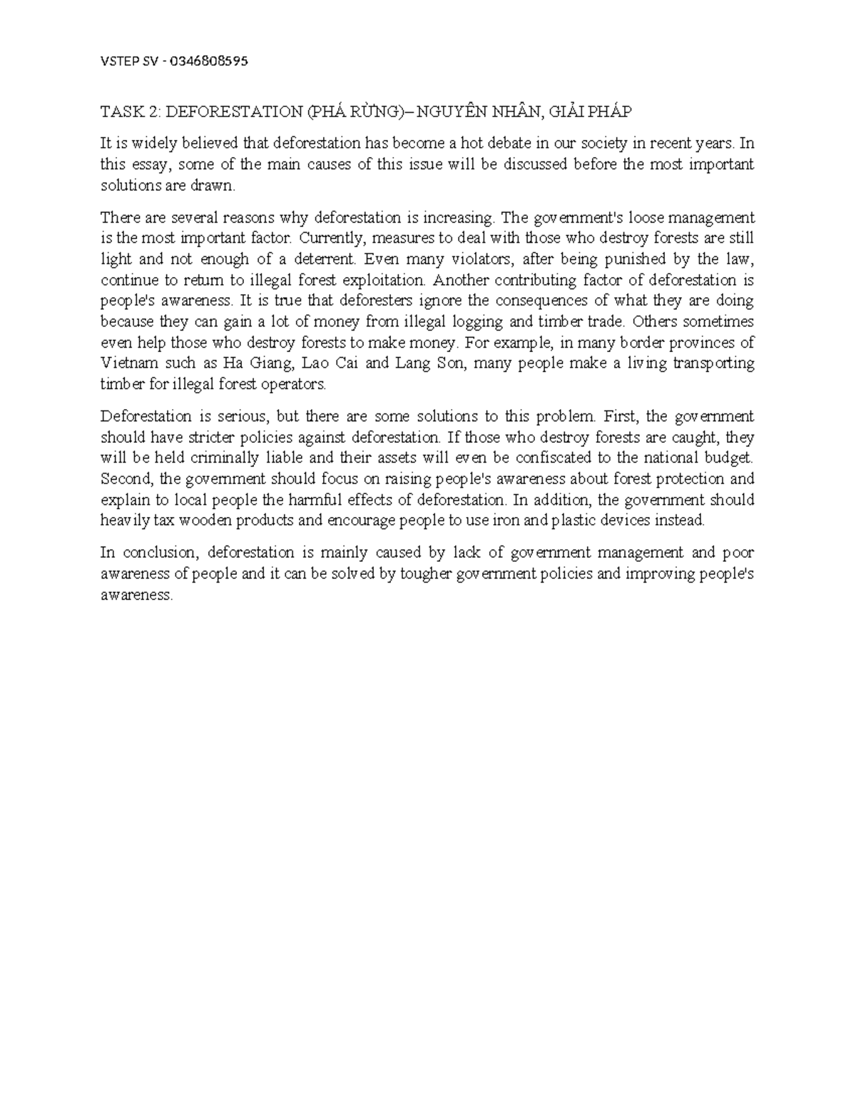 TASK-2- Deforestation - VSTEP SV - 0346808595 TASK 2: DEFORESTATION (PHÁ RỪNG)– NGUYÊN NHÂN ...