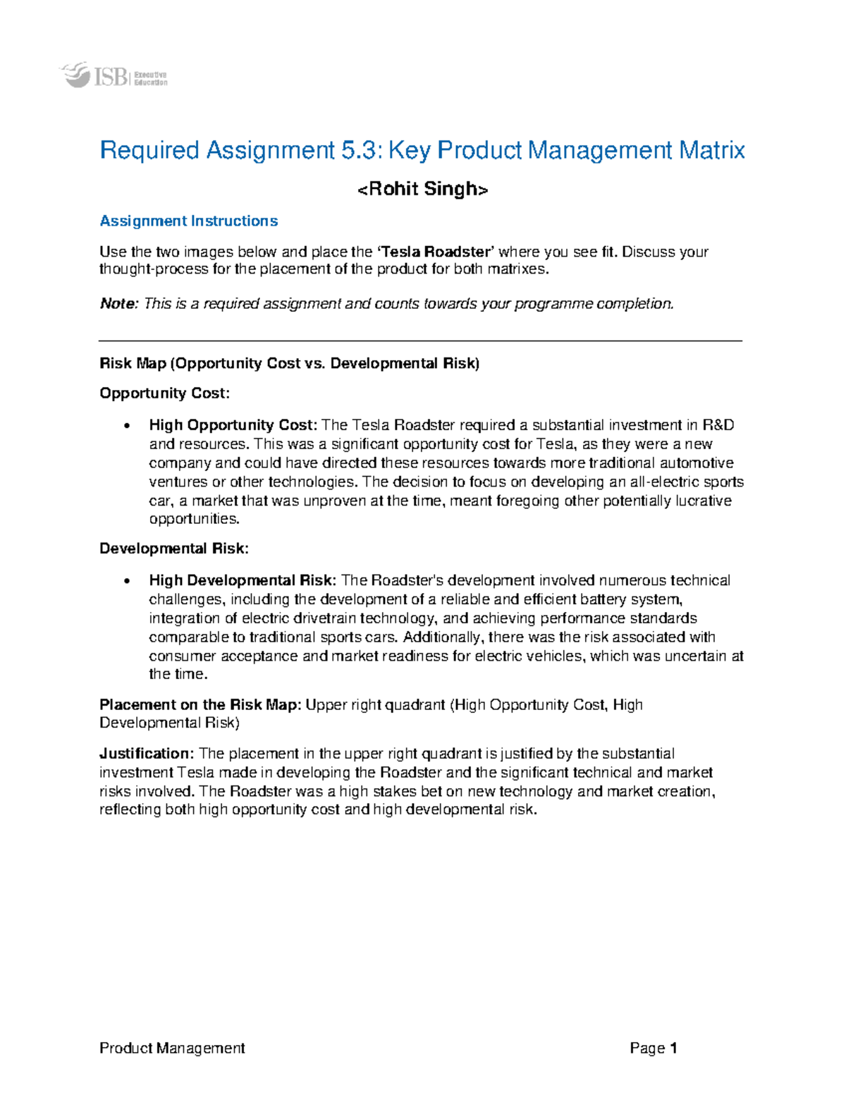 Isbpm Assignment 5.3 Rohit Singh - Product Management Page 1 Required Assignment 5. 3 : Key ...