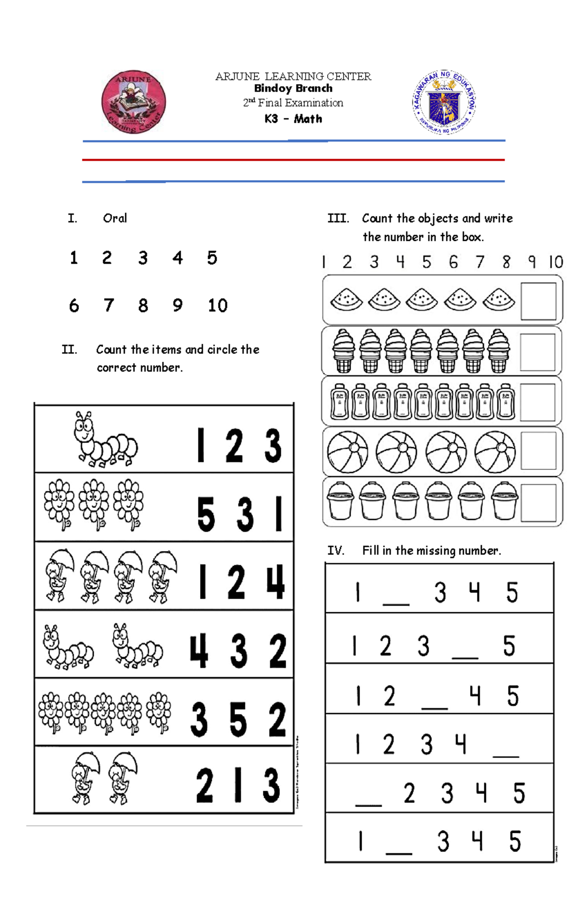 673250644 K3 math 2nd final math - ARJUNE LEARNING CENTER Bindoy Branch ...