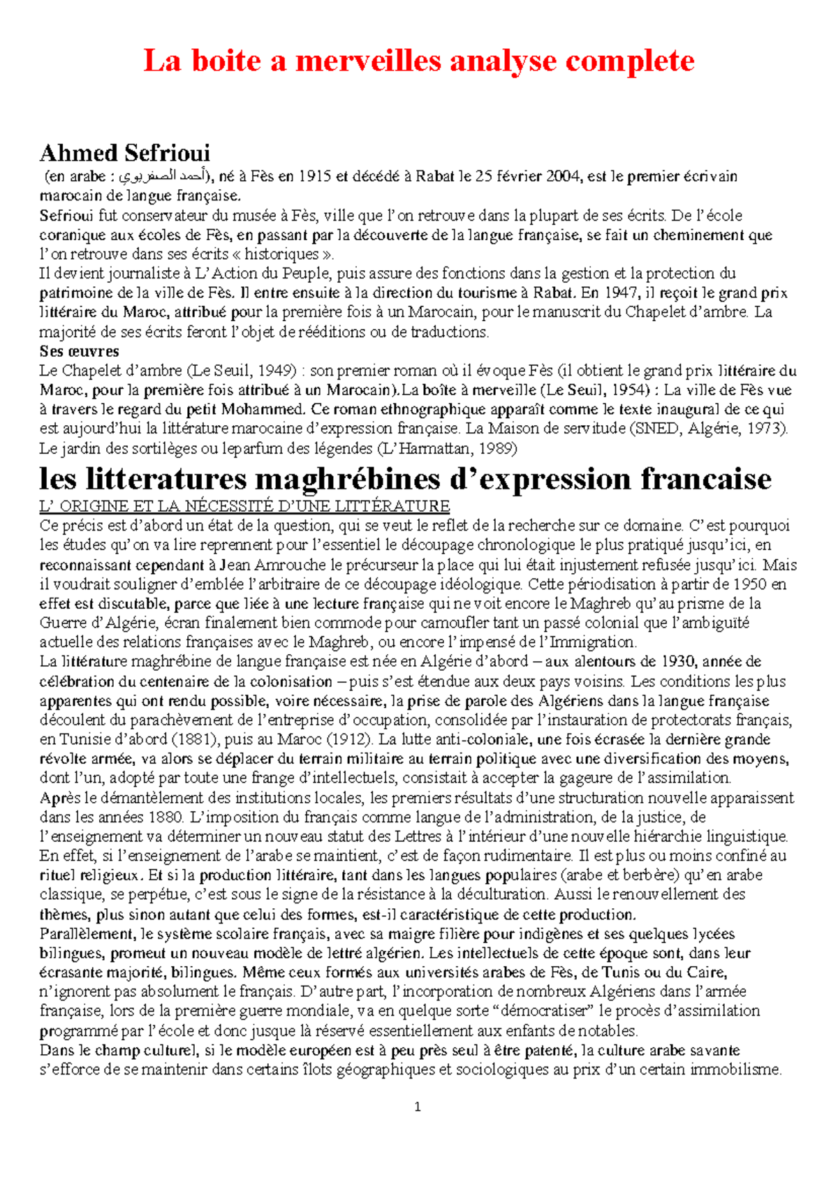 366000062 La Boite a Merveilles Analyse Complete - La boite a merveilles analyse complete Ahmed ...