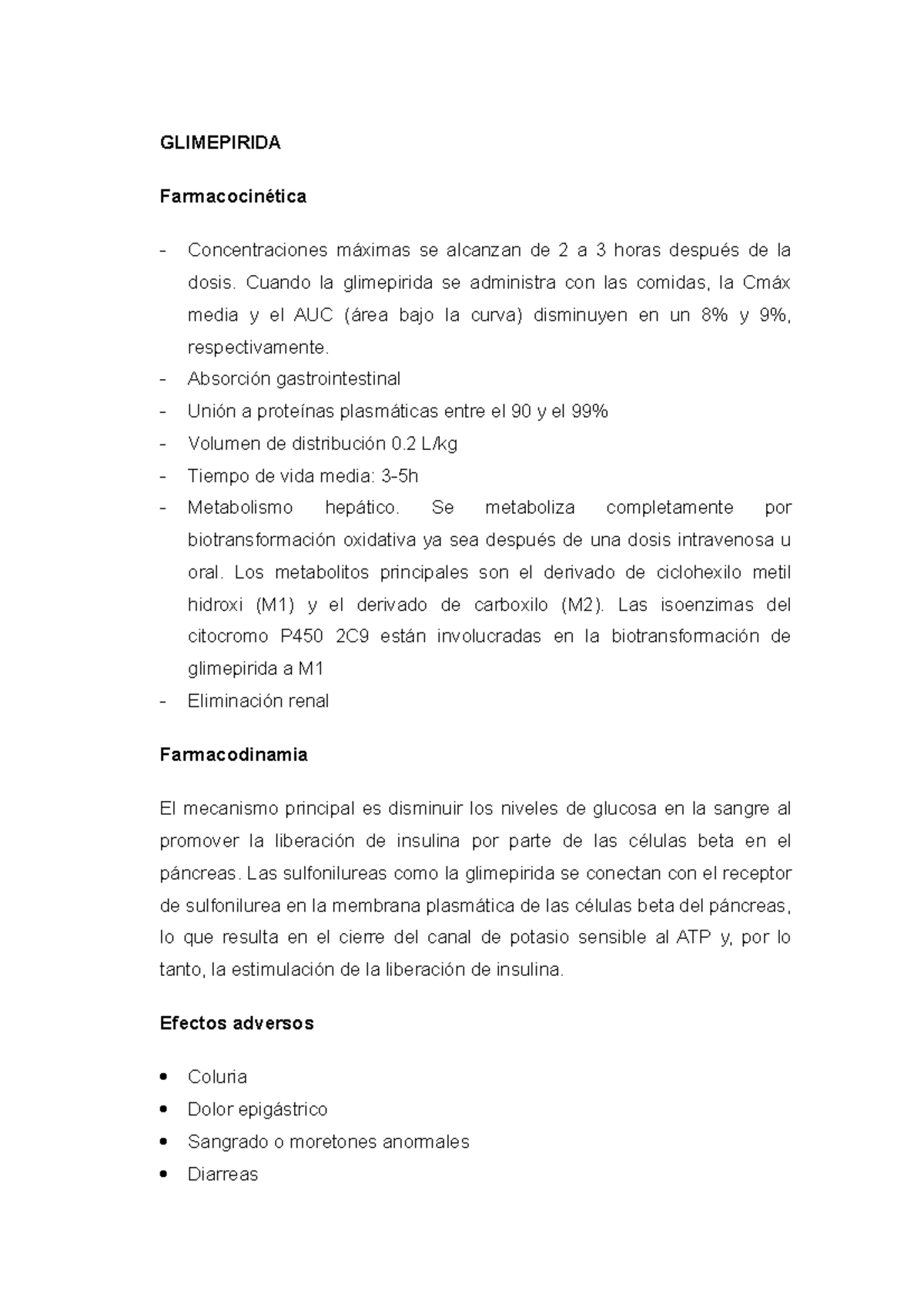 Glimperidina y exenatida - GLIMEPIRIDA Farmacocinética Concentraciones ...