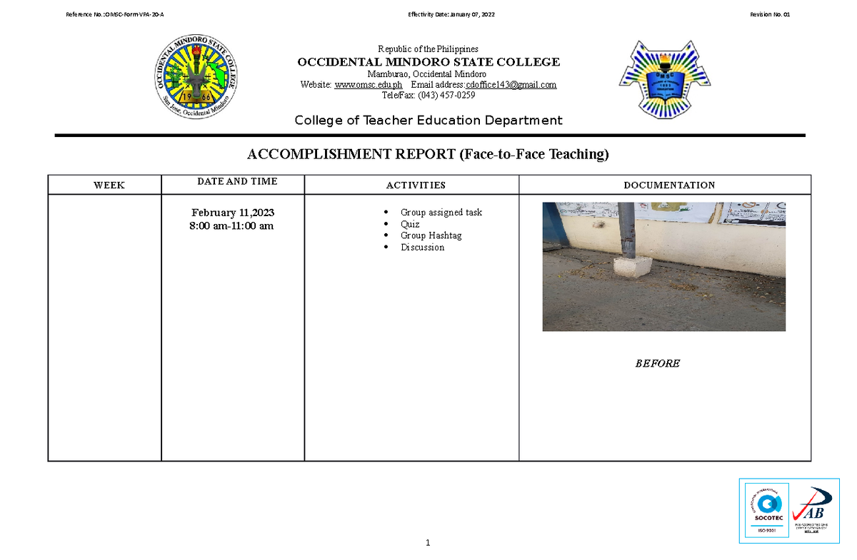 Accomplishment - Amazing - Reference No.: OMSC-Form-VPA-20-A ...