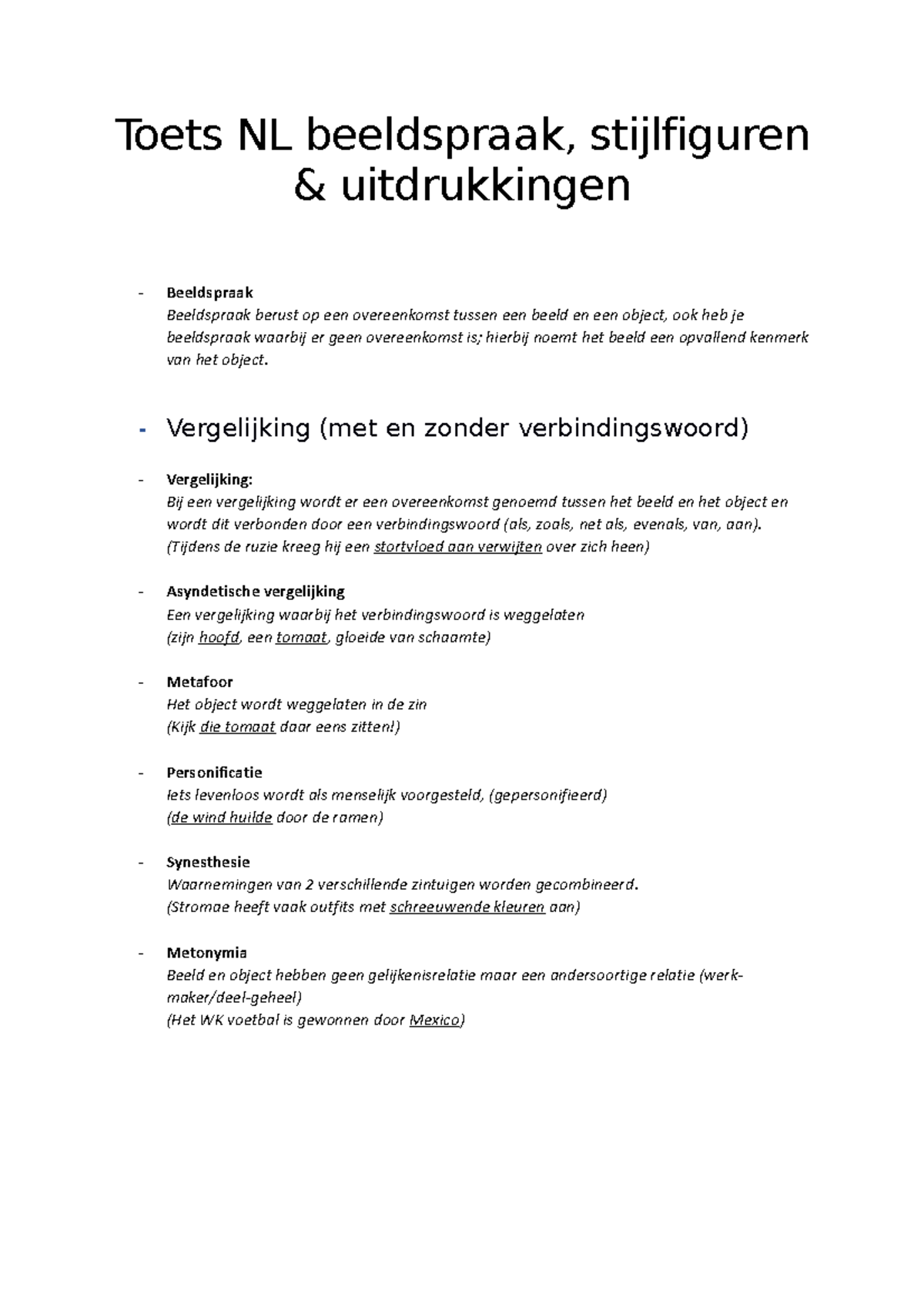 Lijst met alle beeldspraak en stijlfiguren vwo 5 - Toets NL beeldspraak ...