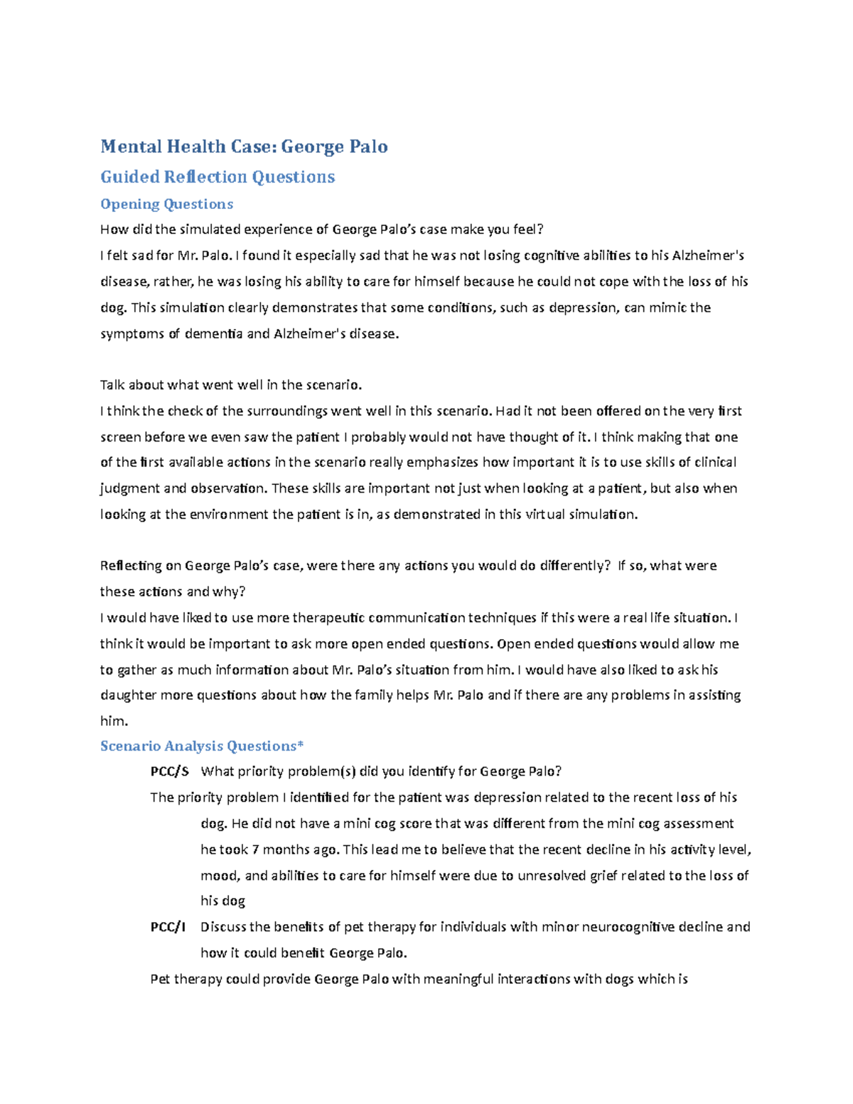 George palo guided reflection - Mental Health Case: George Palo Guided ...