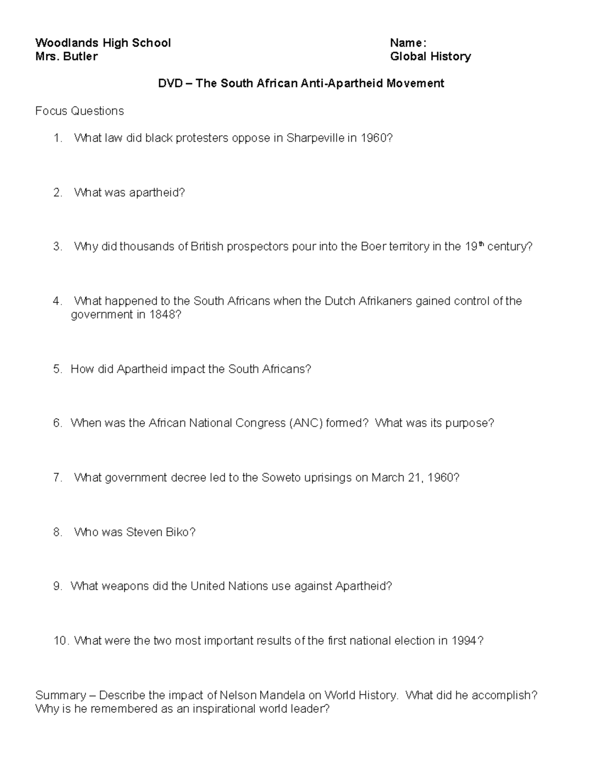 Ch. 25 - DVD The South African Anti-Apartheid Movement - Woodlands High ...