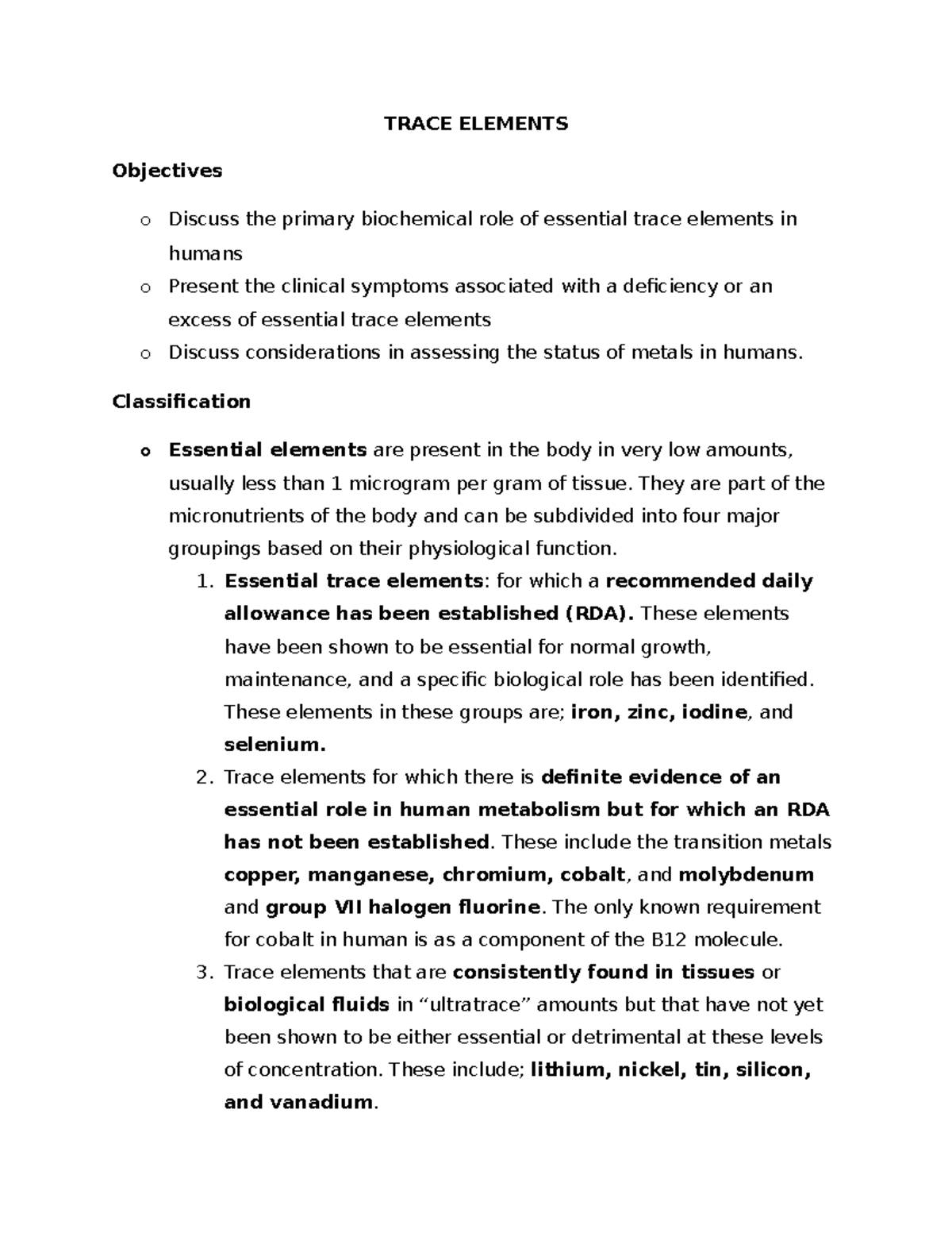 Lecture 2 Trace Elements - TRACE ELEMENTS Objectives o Discuss the ...