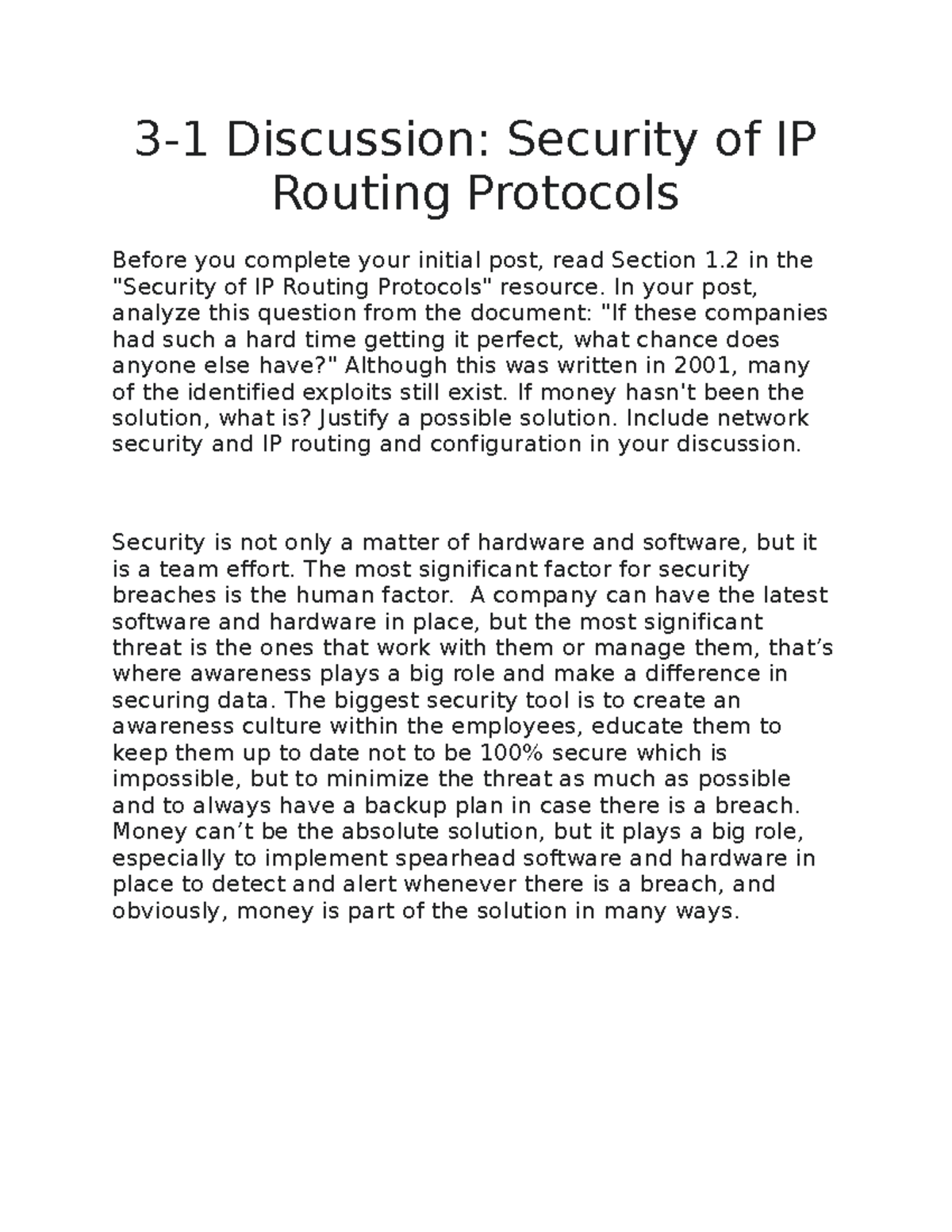 3-1 Discussion- Security of IP Routing Protocols - 3-1 Discussion ...