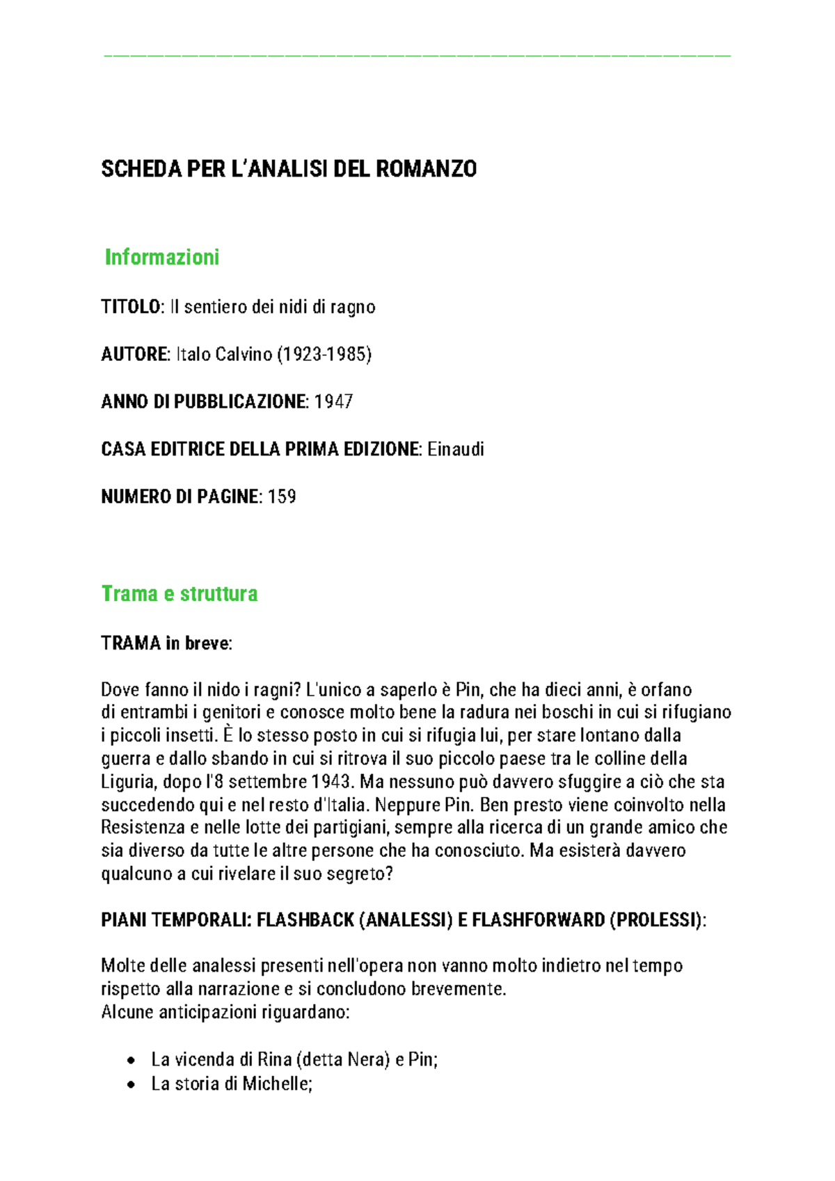 Analisi de "Il Sentiero dei Nidi di Ragno" - SCHEDA PER L’ANALISI DEL ...