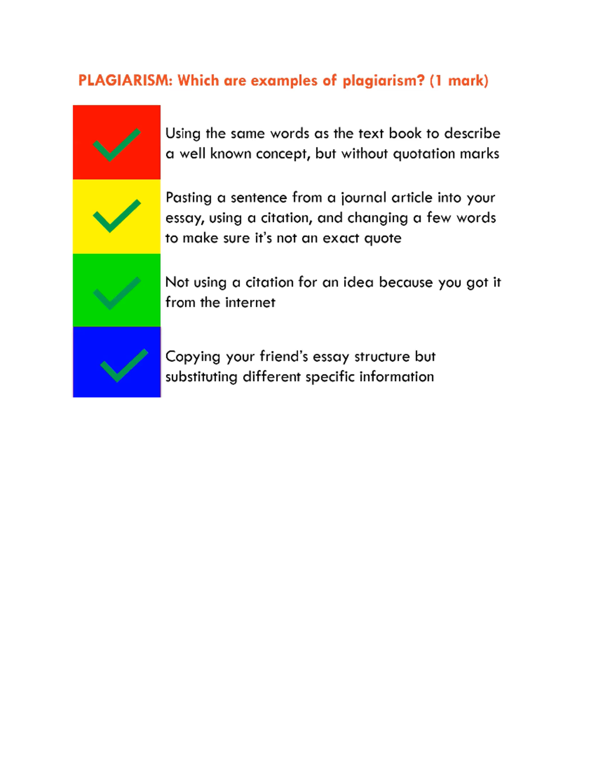 OCCP1101 Quiz notes - PLAGIARISM: Which are examples of plagiarism? (1 ...