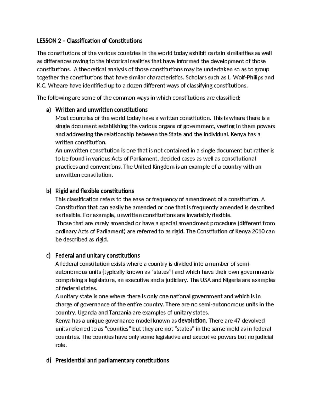 GEN PRIN OF Constnal LAW - Lesson 2 - LESSON 2 – Classification of ...