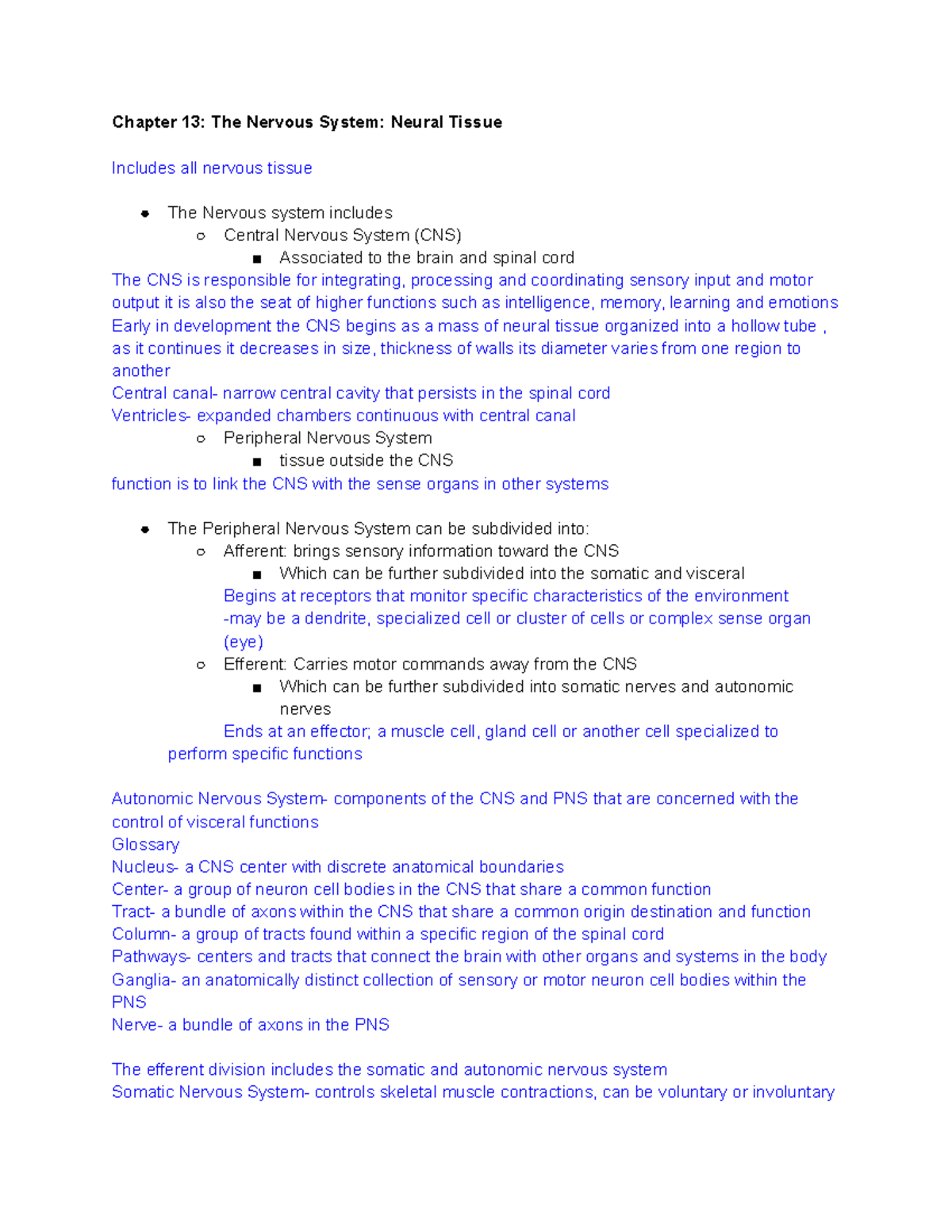 Anat Ch 13,14,15-Nervous - Chapter 13: The Nervous System: Neural ...