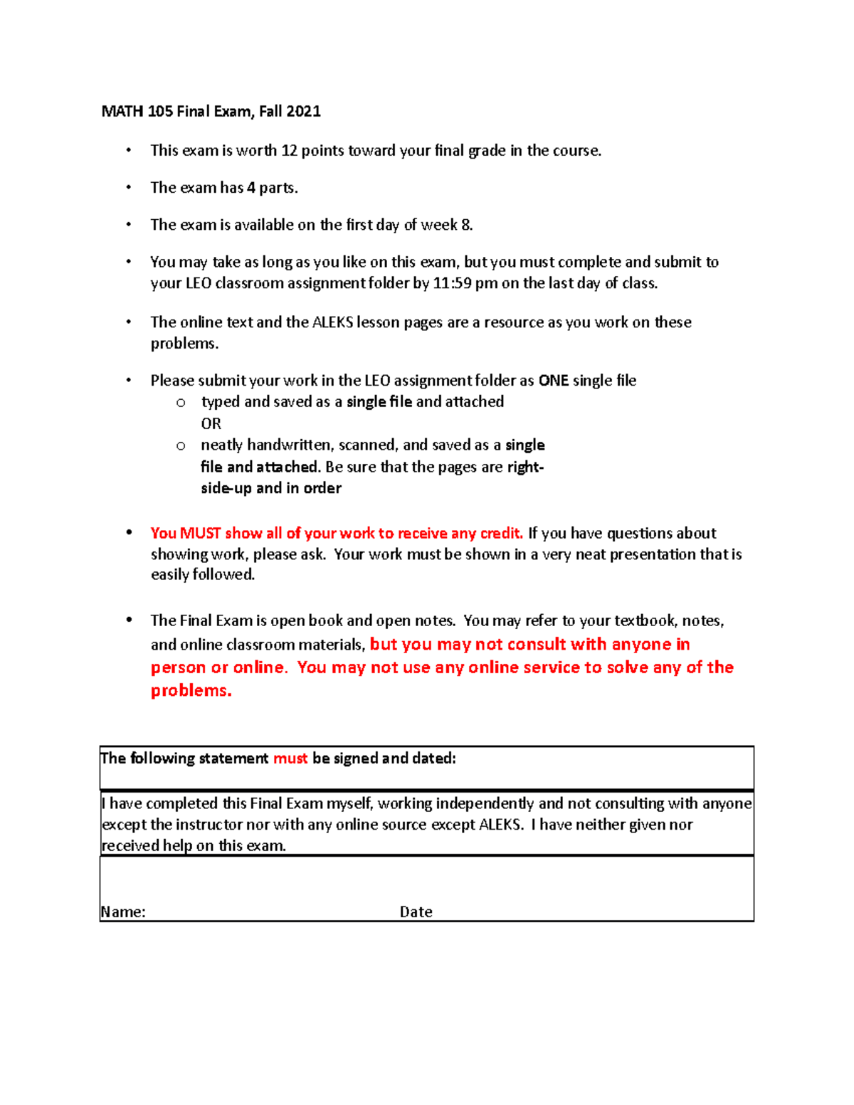 MATH 105 Final Exam Fall 2021 OL3 - MATH 105 Final Exam, Fall 2021 This ...