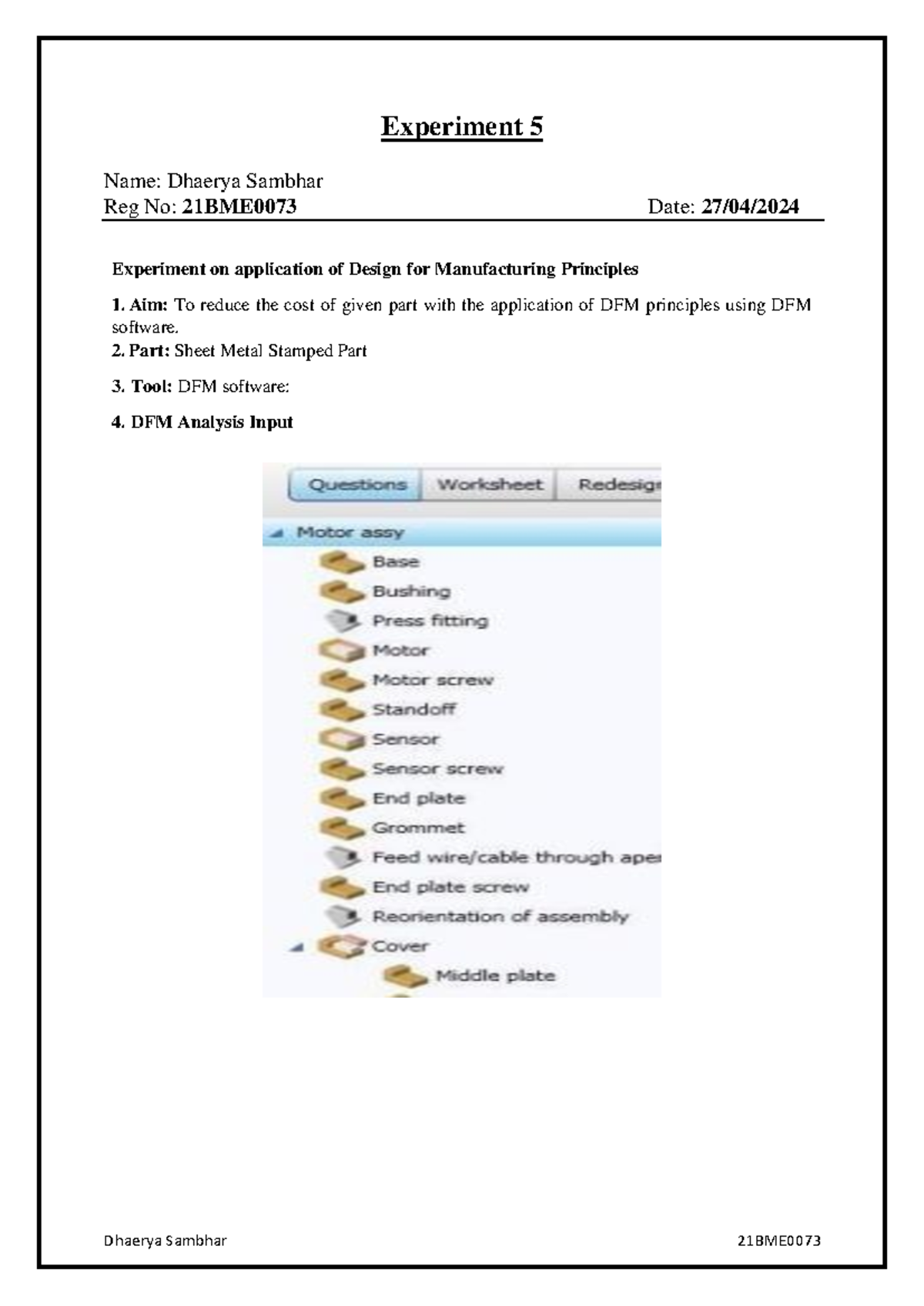 Experiment 5 merged - software lab da - Experiment 5 Name: Dhaerya Sambhar Reg No: 21BME0073 ...