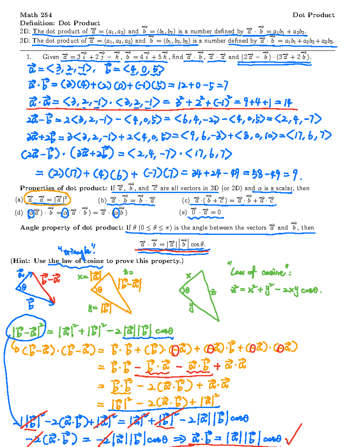 Sec 12.3 Annotated - Lecture notes Section 12.3 The Dot Product - Math ...