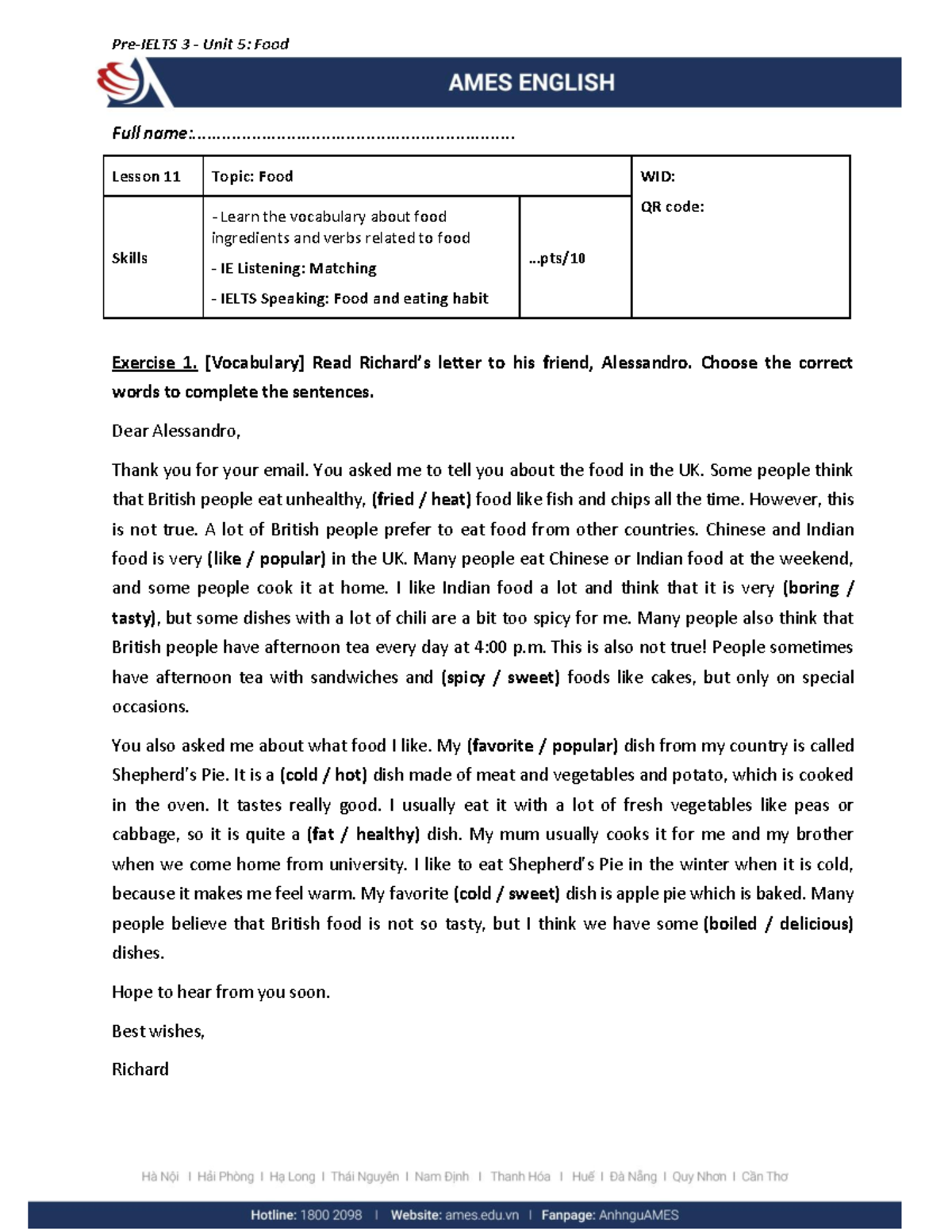 11. Worksheet - Unit 5 - Lesson 11 - Full - Studocu