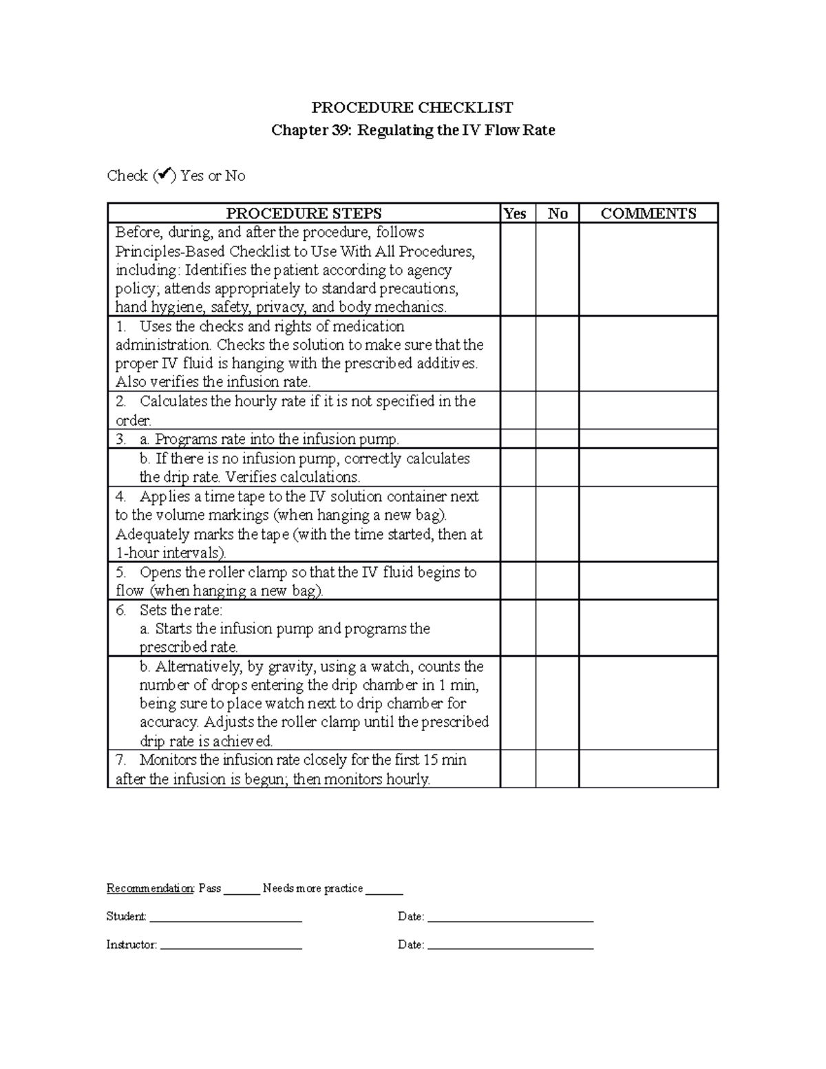 Regulating the IV Flow Rate - PROCEDURE CHECKLIST Chapter 39 ...