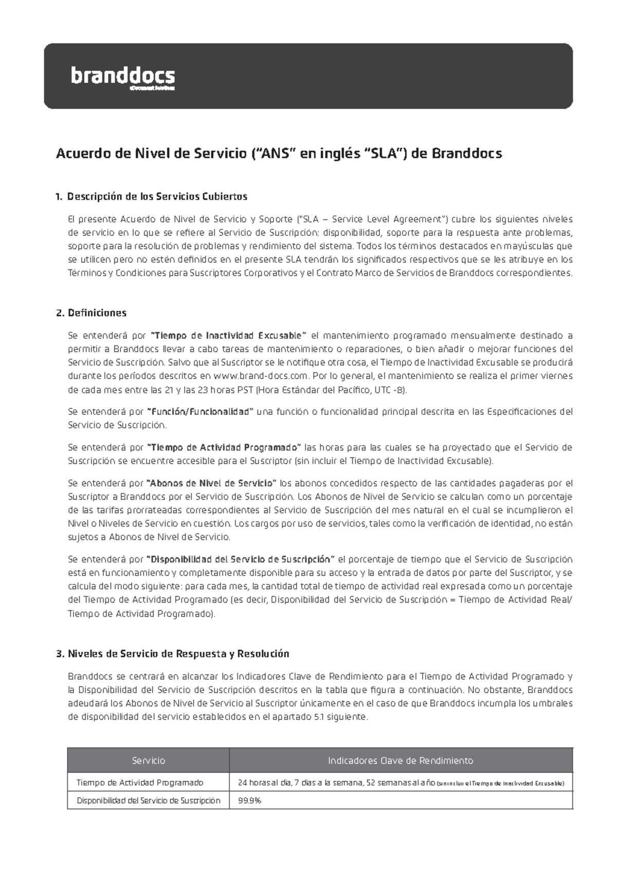 5 Ejemplo de ANS branddocs - Acuerdo de Nivel de Servicio (“ANS” en ...