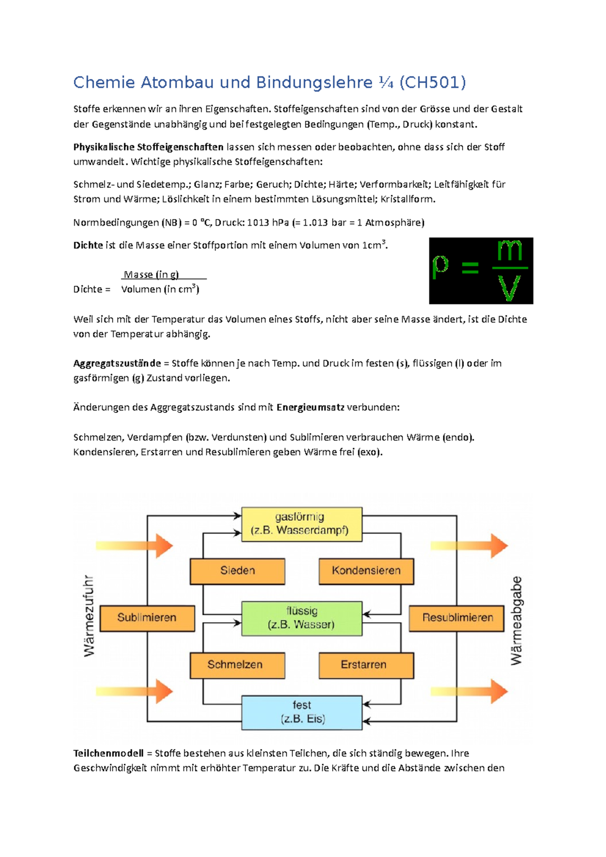 Chemie 501 - Chjk - Chemie Atombau und Bindungslehre ¼ (CH501) Stoffe ...