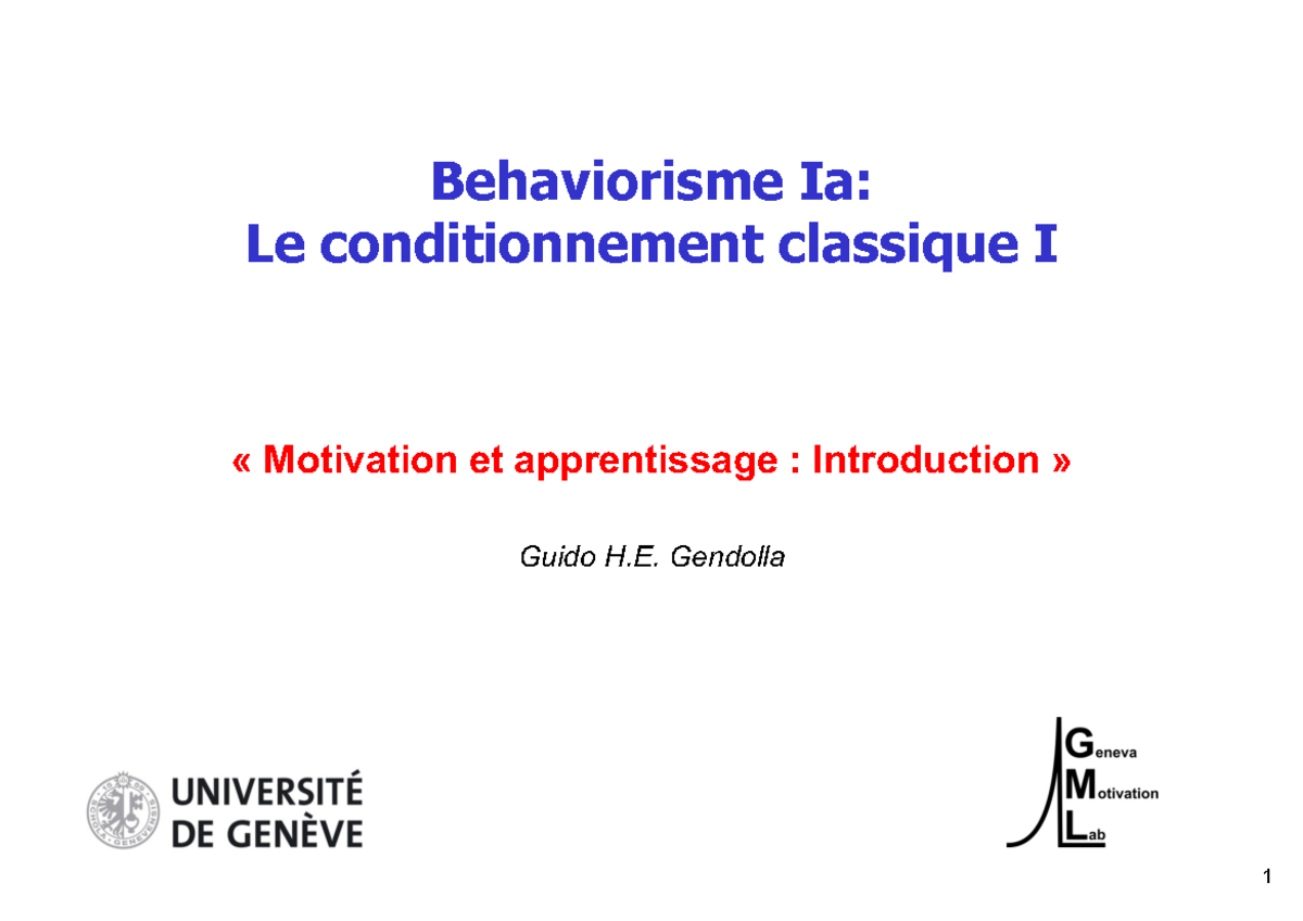 5. behaviorisme - Notes de cours - 1 Behaviorisme Ia: Le ...